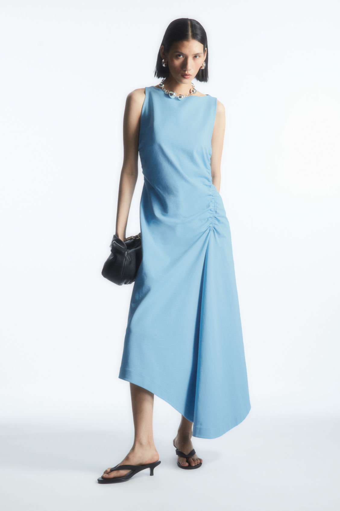 Cos Asymmetric Gathered Midi Dress In Black - 60% Off