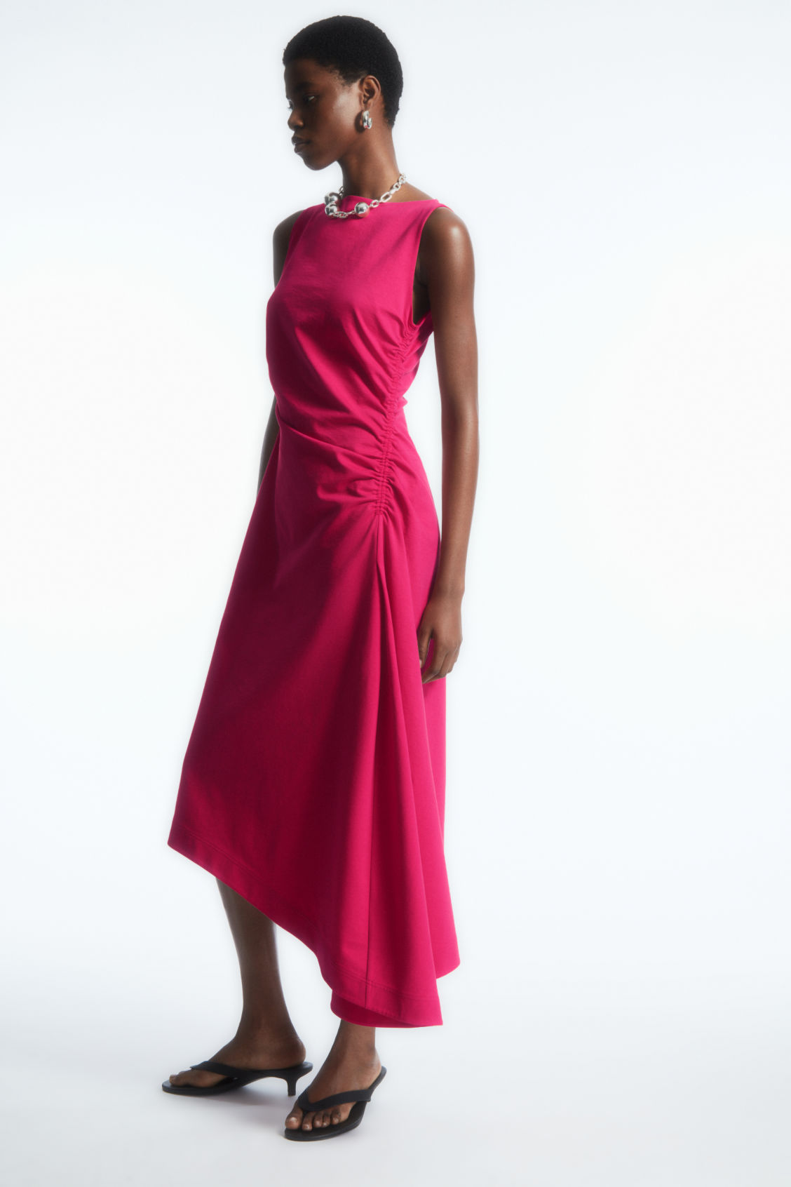 Cos Asymmetric Gathered Midi Dress In Black - 60% Off | Editorialist