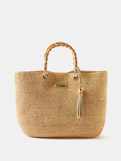 Heidi Klein Savannah Bay Bamboo-Handle Raffia Basket Bag In Beige