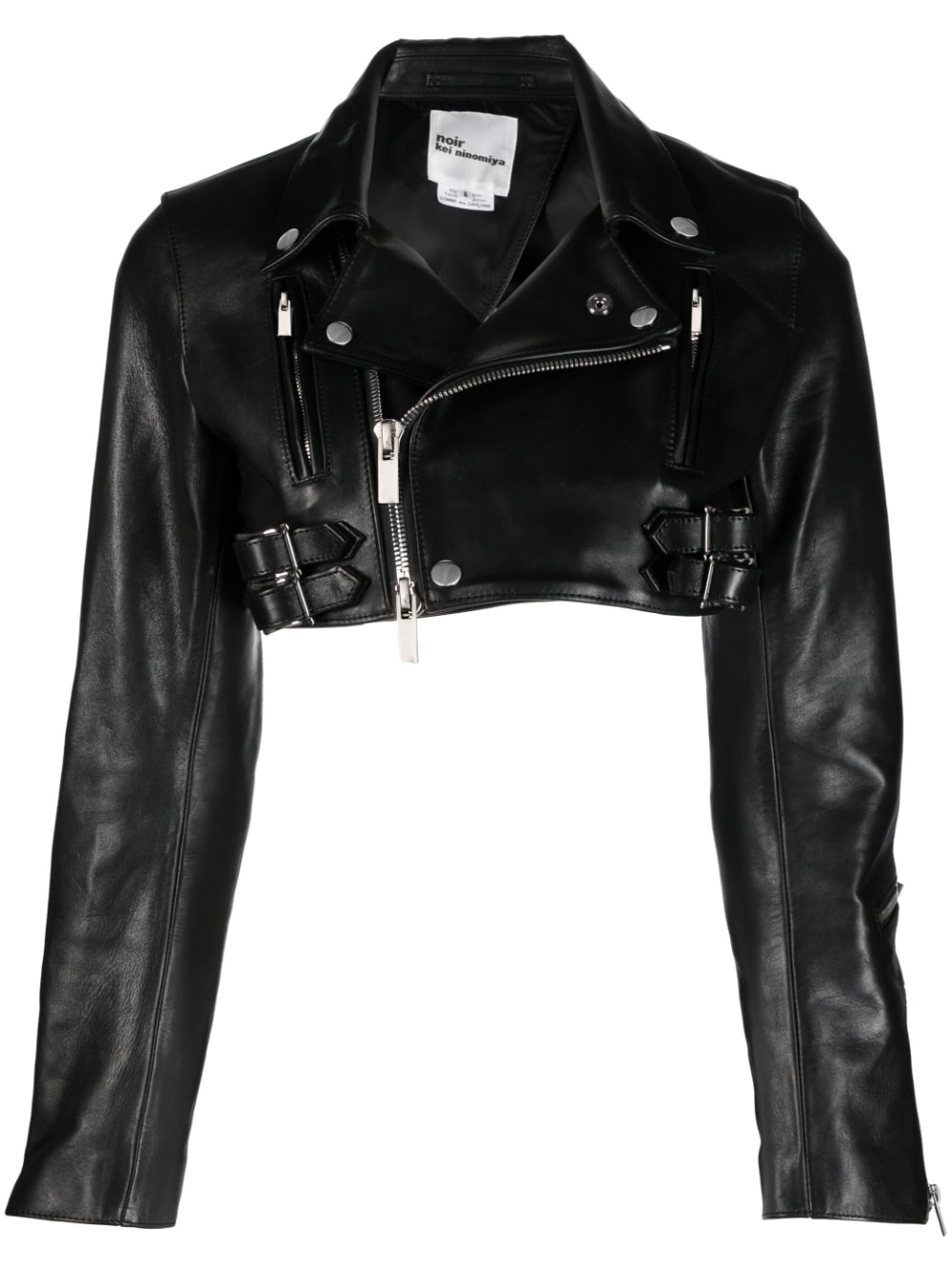 Noir Kei Ninomiya Zip-Up Leather Cropped Jacket In Black - 30% Off