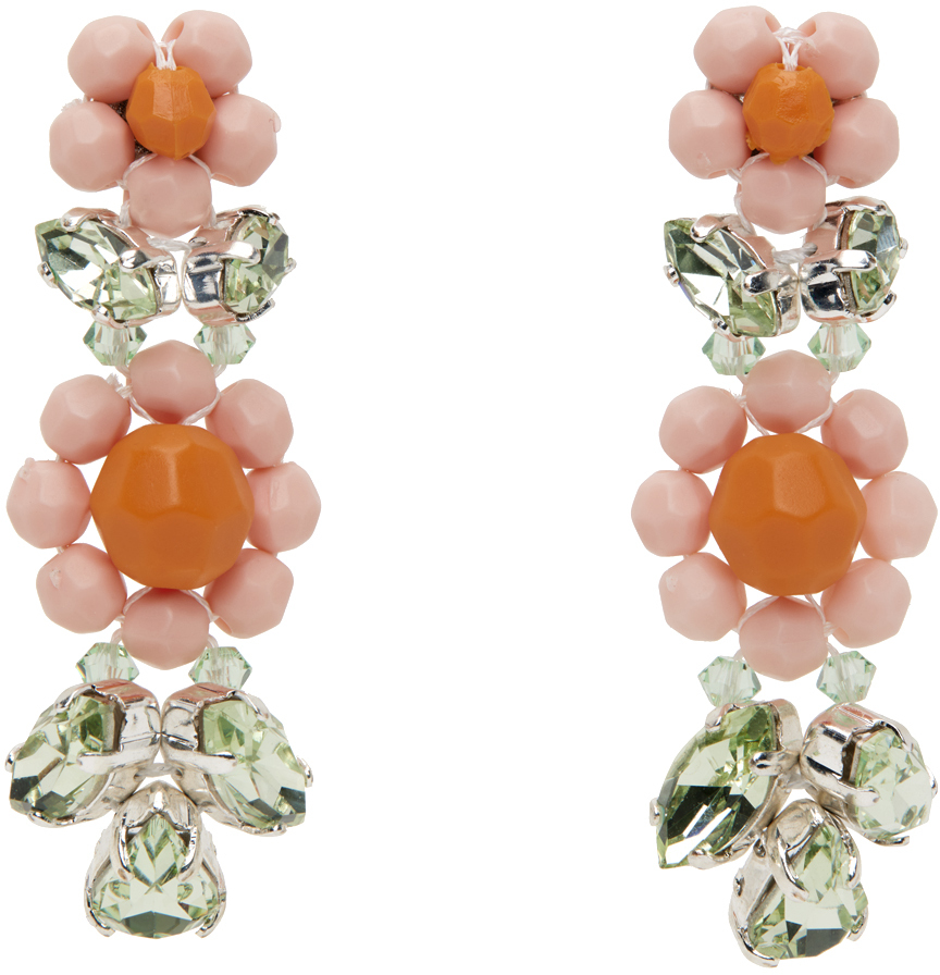 Simone Rocha Pink & Orange Daisy Leaf Cluster Earrings In Pink