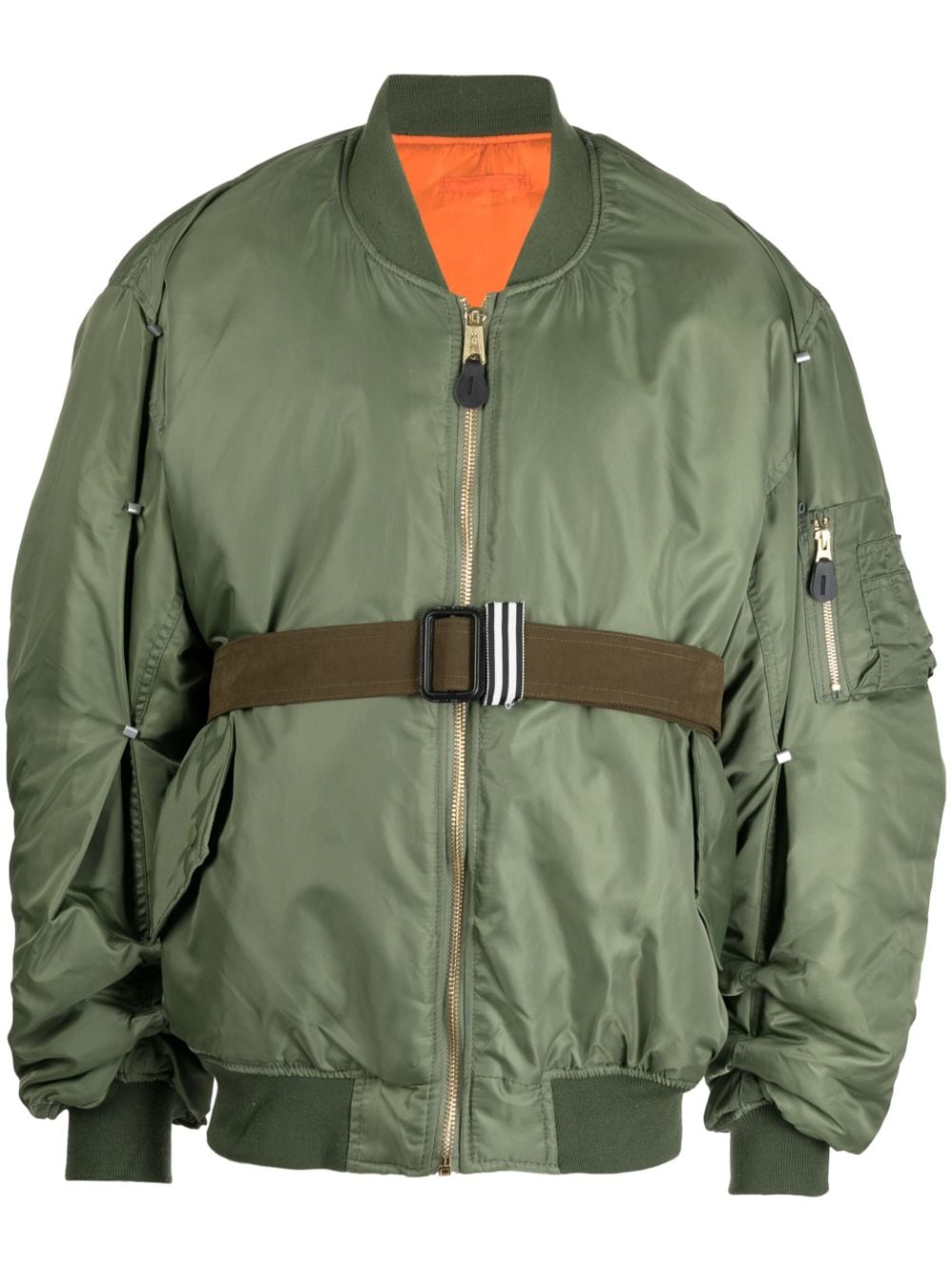 Marina Yee Belted Zip-Up Bomber Jacket In Green - 31% Off