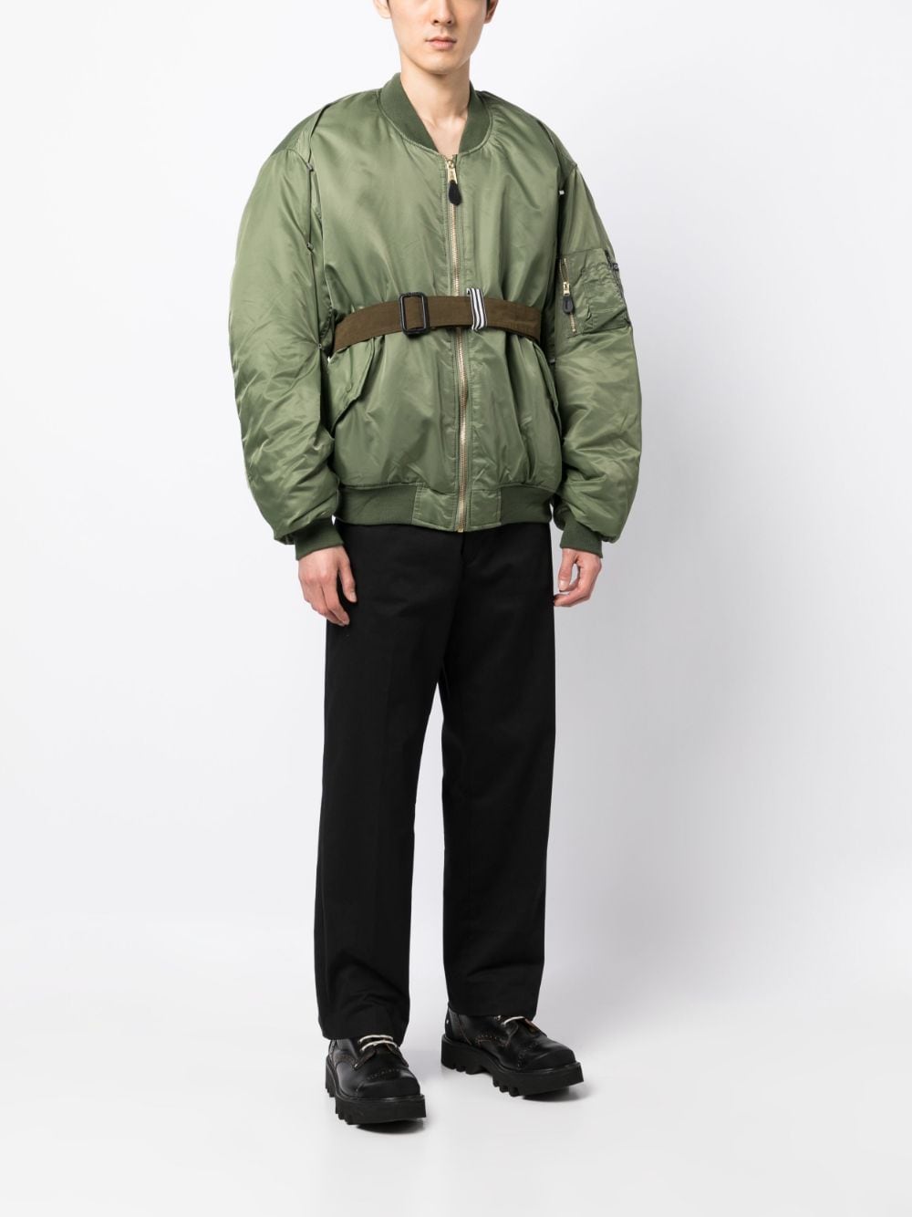 Marina Yee Belted Zip-Up Bomber Jacket In Green - 31% Off