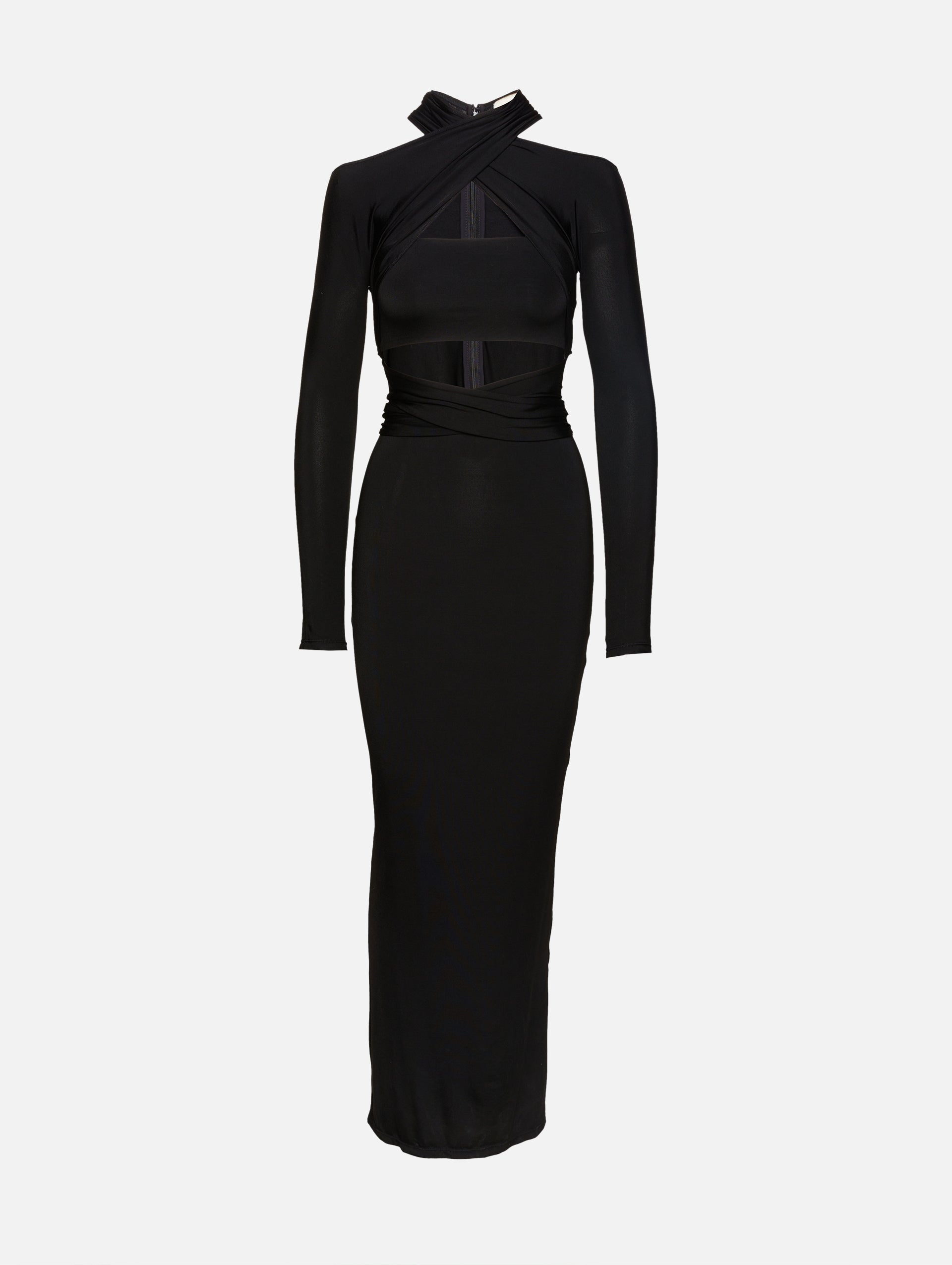 premium jersey long sleeve cut out maxi dress in black Buy Lapointe Wrap - At 50% Off puff sleeve maxi dress