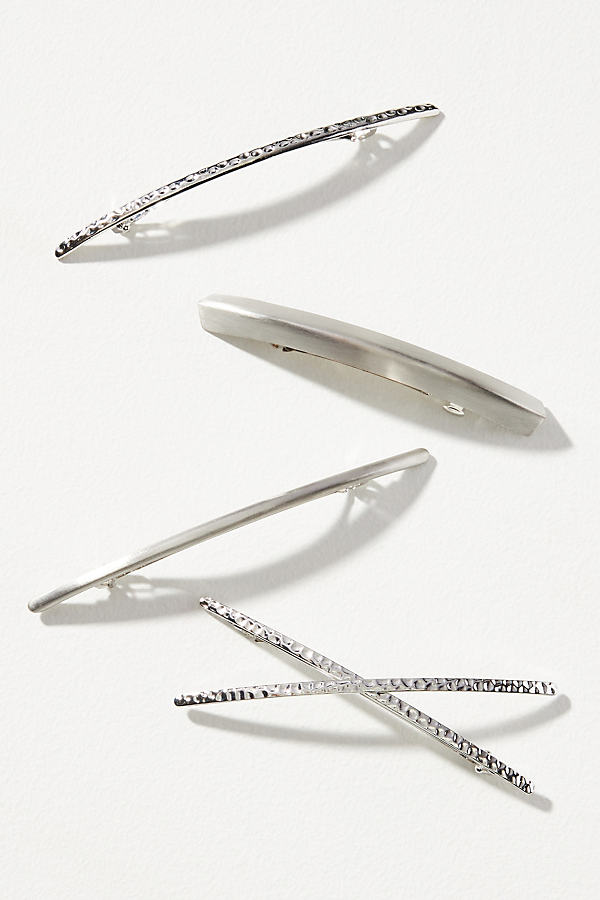 Anthropologie Sleek Barrettes, Set Of 4 In Silver - 29% Off 