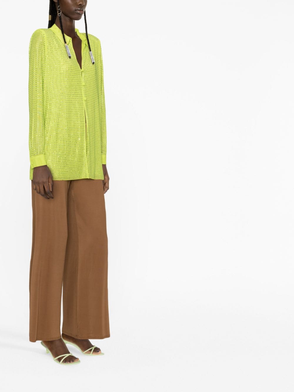 SELF-PORTRAIT Rhinestone-Studded Mesh Shirt