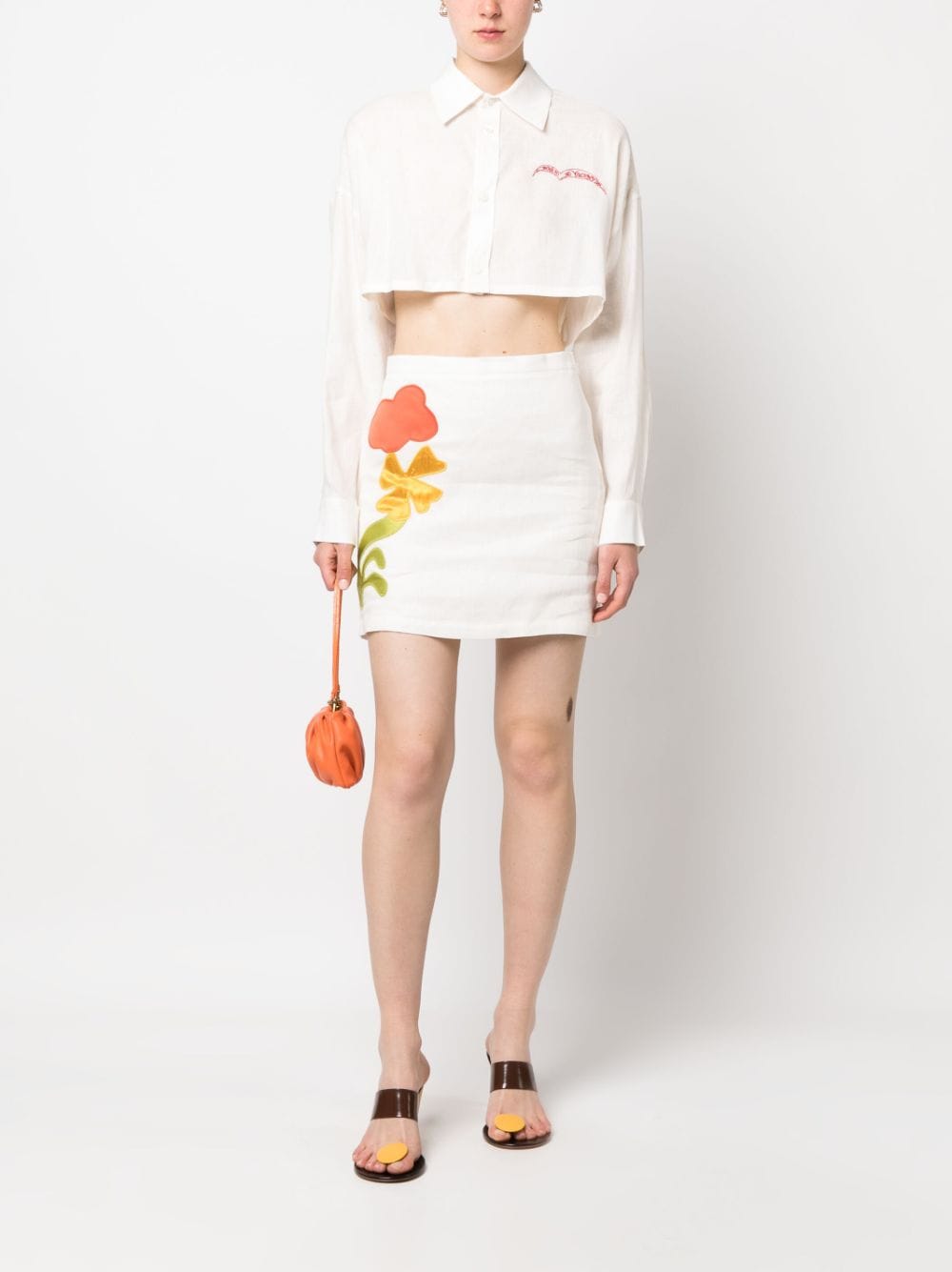 MARNI Slogan-Embroidered Cropped Shirt