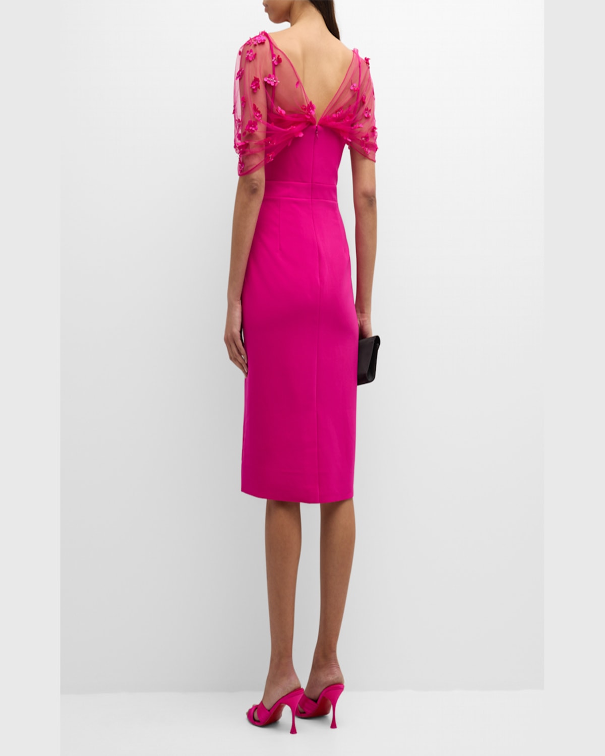 theia gia beaded shawl embellished dress Theia Gia Beaded-Shawl Bodycon Midi Dress