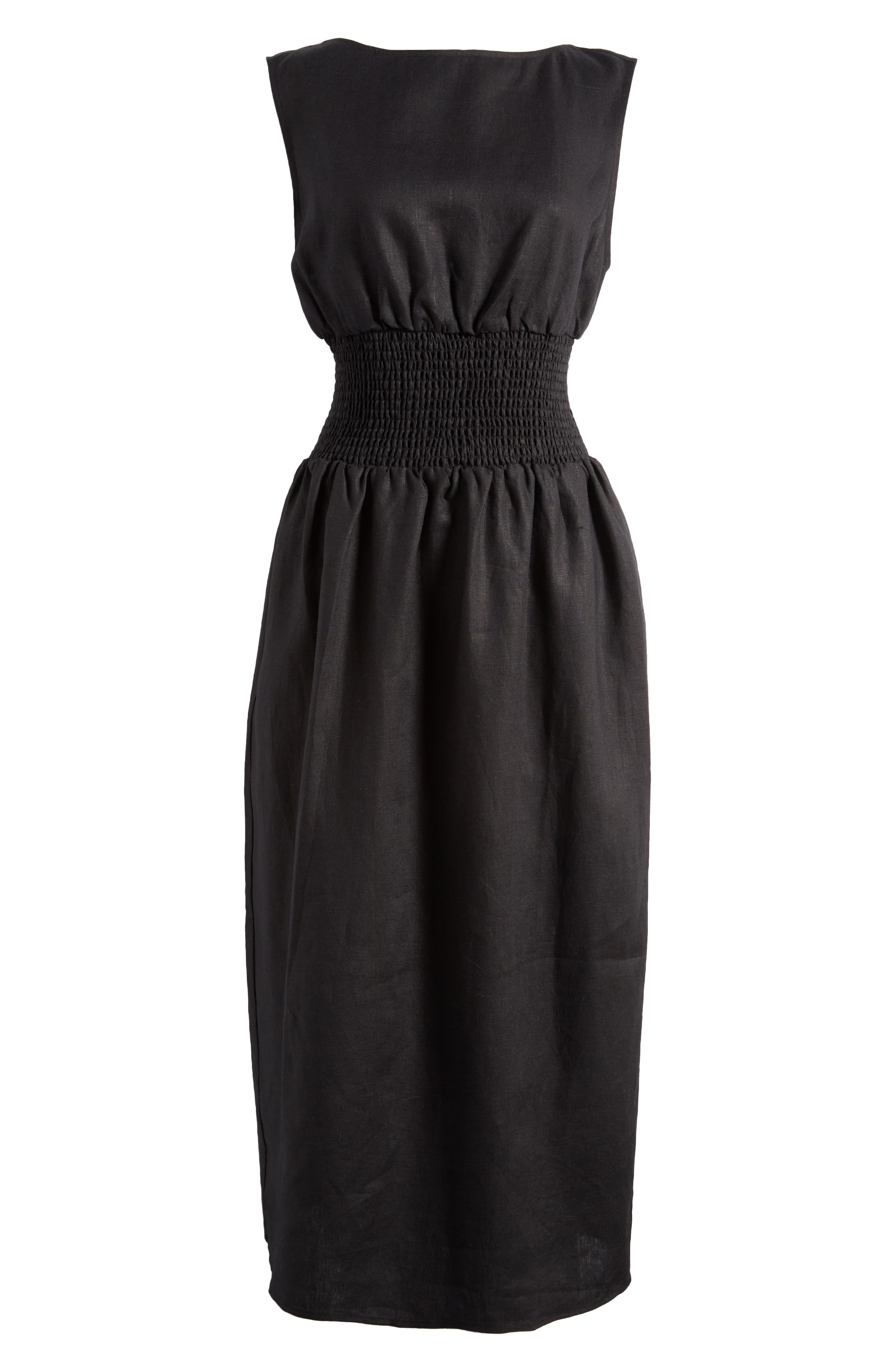 reformation davie linen dress Reformation Davie Smocked Waist Linen Dress In Black - 51% Off