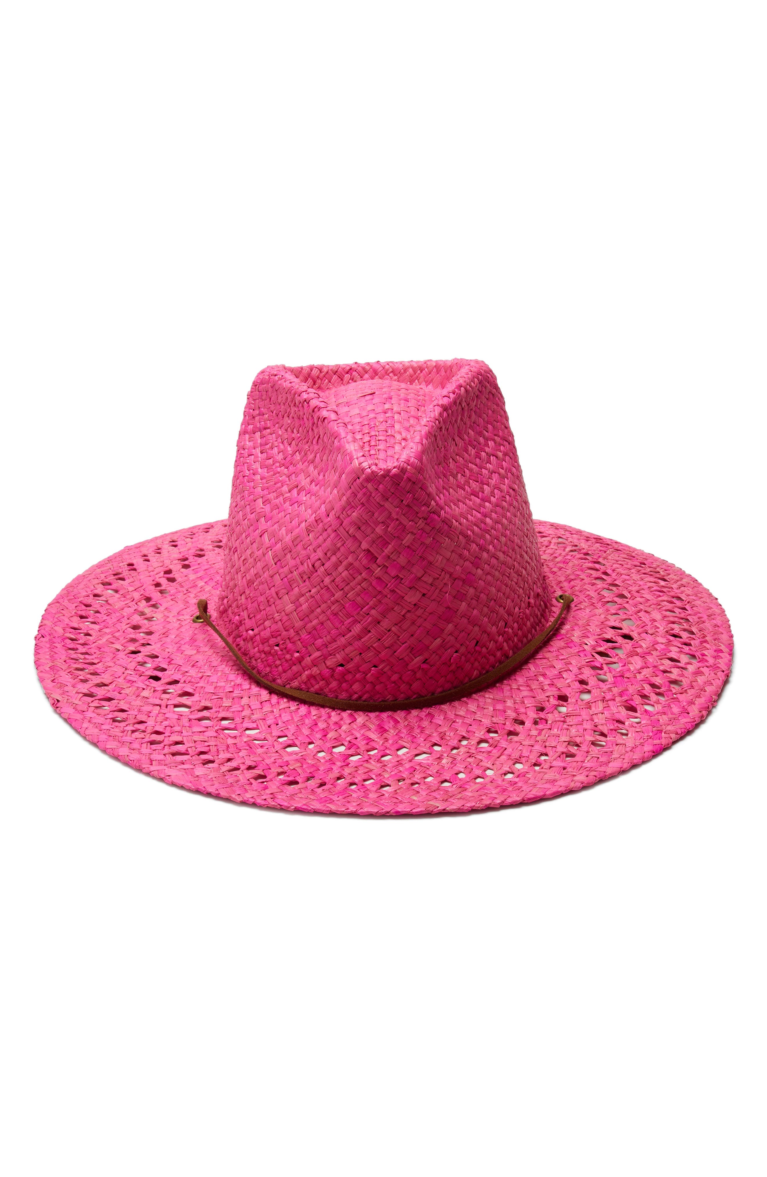 Wyeth Straw Hat Women Preppy Pink Vacation Summer Resort Beach One Size New Pink Checkered Bucket Straw Sun & Beach Hat for Women  main image 4