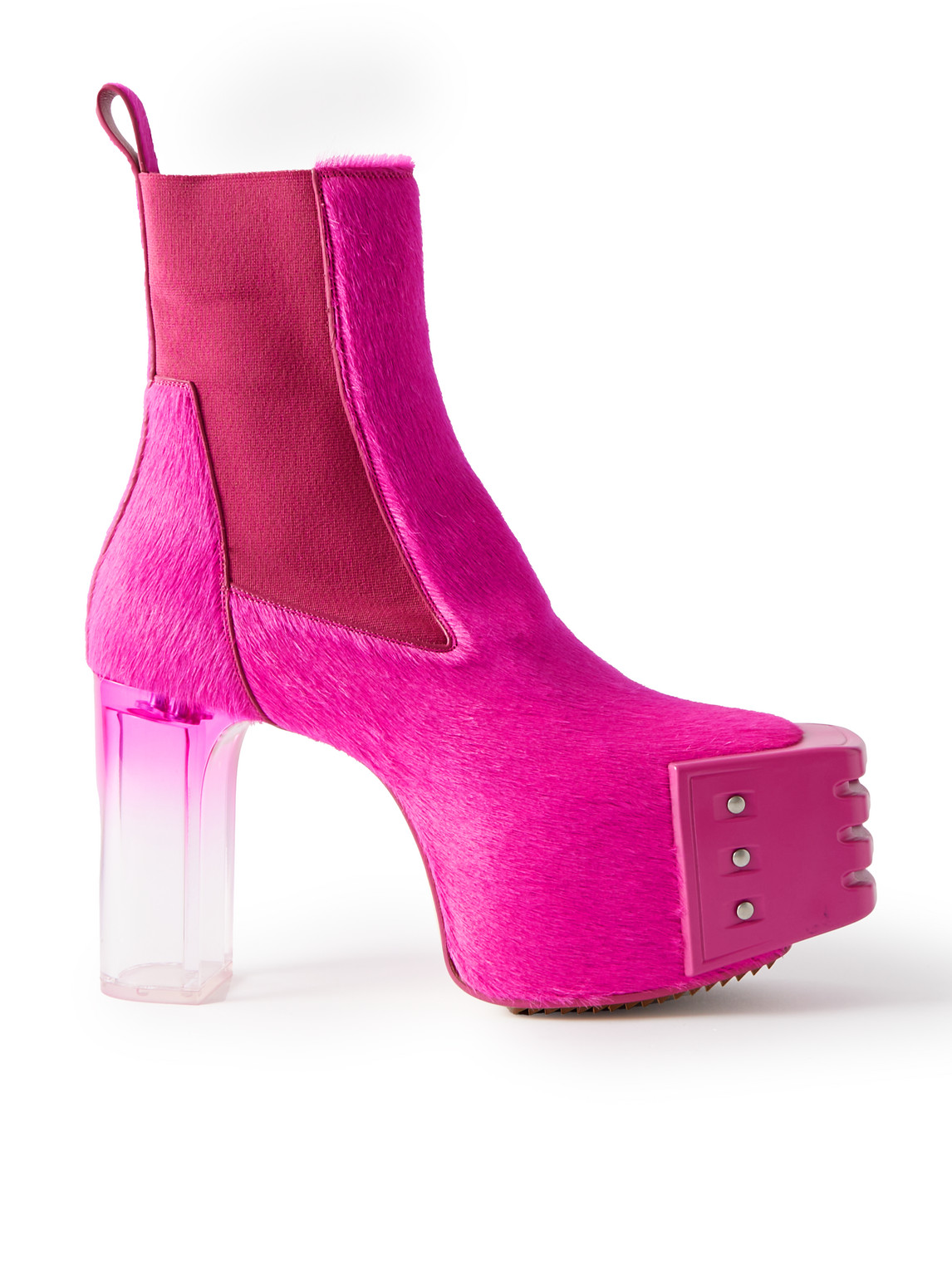 Rick Owens Pony Hair Platform Chelsea Boots In Pink - 40% Off