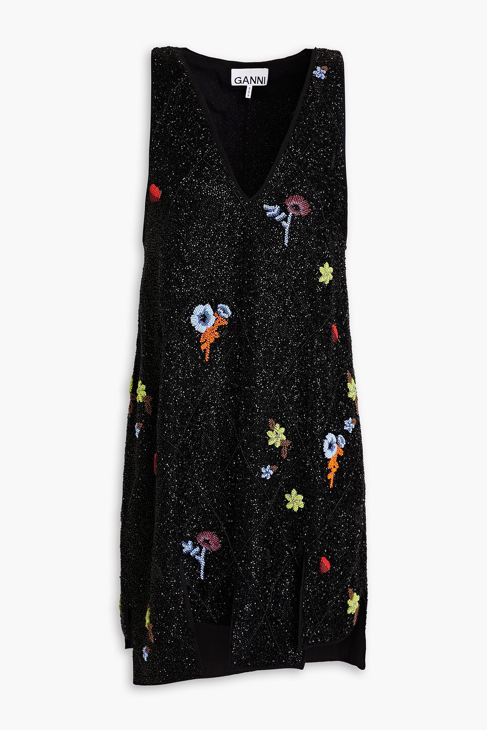 Ganni Beaded Crepe Mini Dress In Black - 65% Off | Editorialist