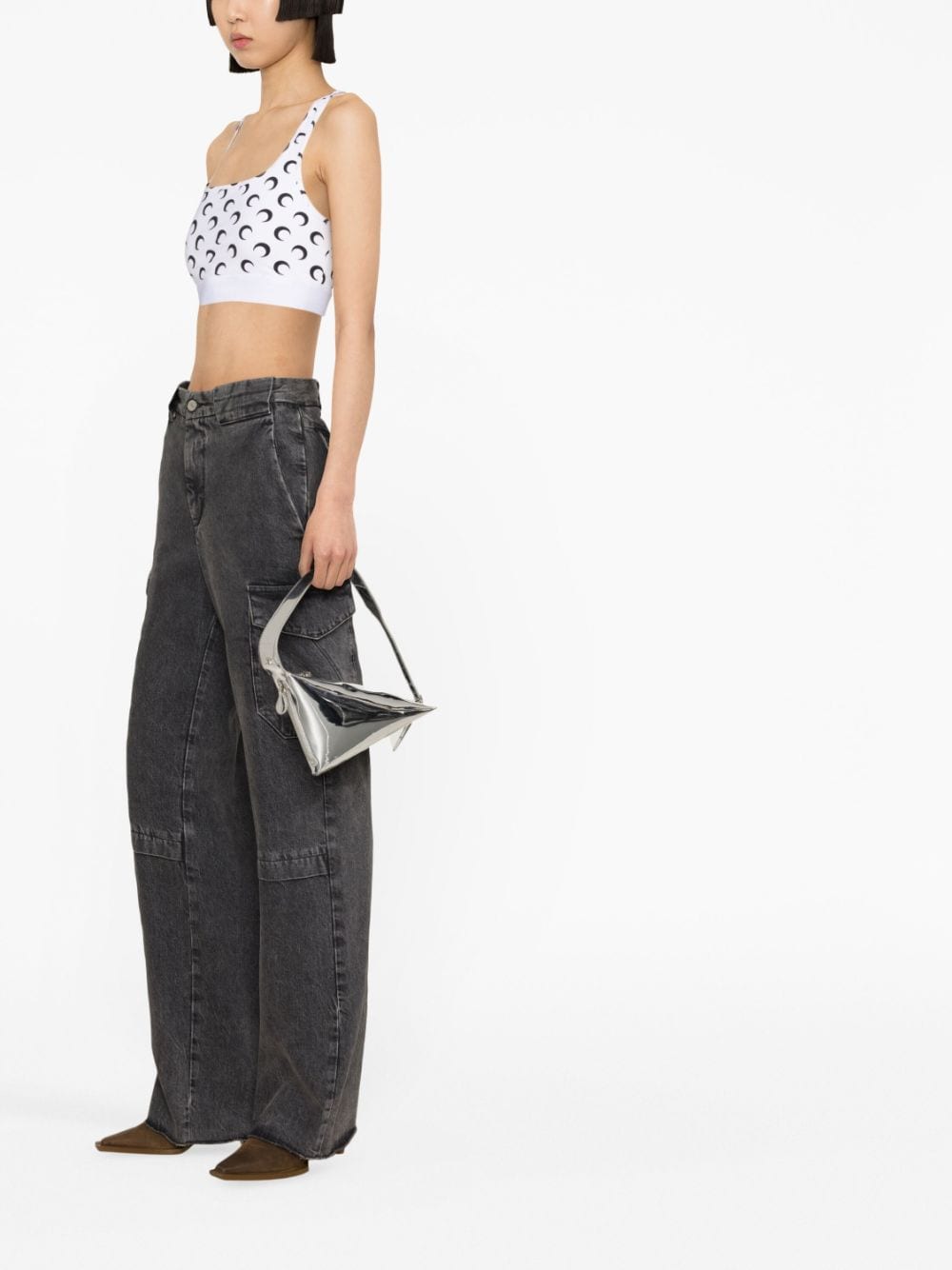MARINE SERRE Marine Serre Crescent Moon Print Cropped Top
