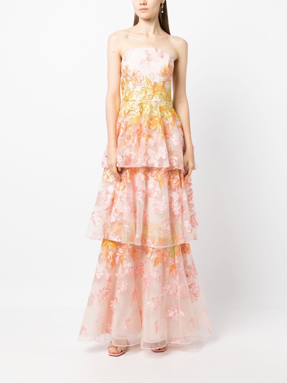 falling flowers frock dress Marchesa Falling Flowers Tiered Gown - Pink
