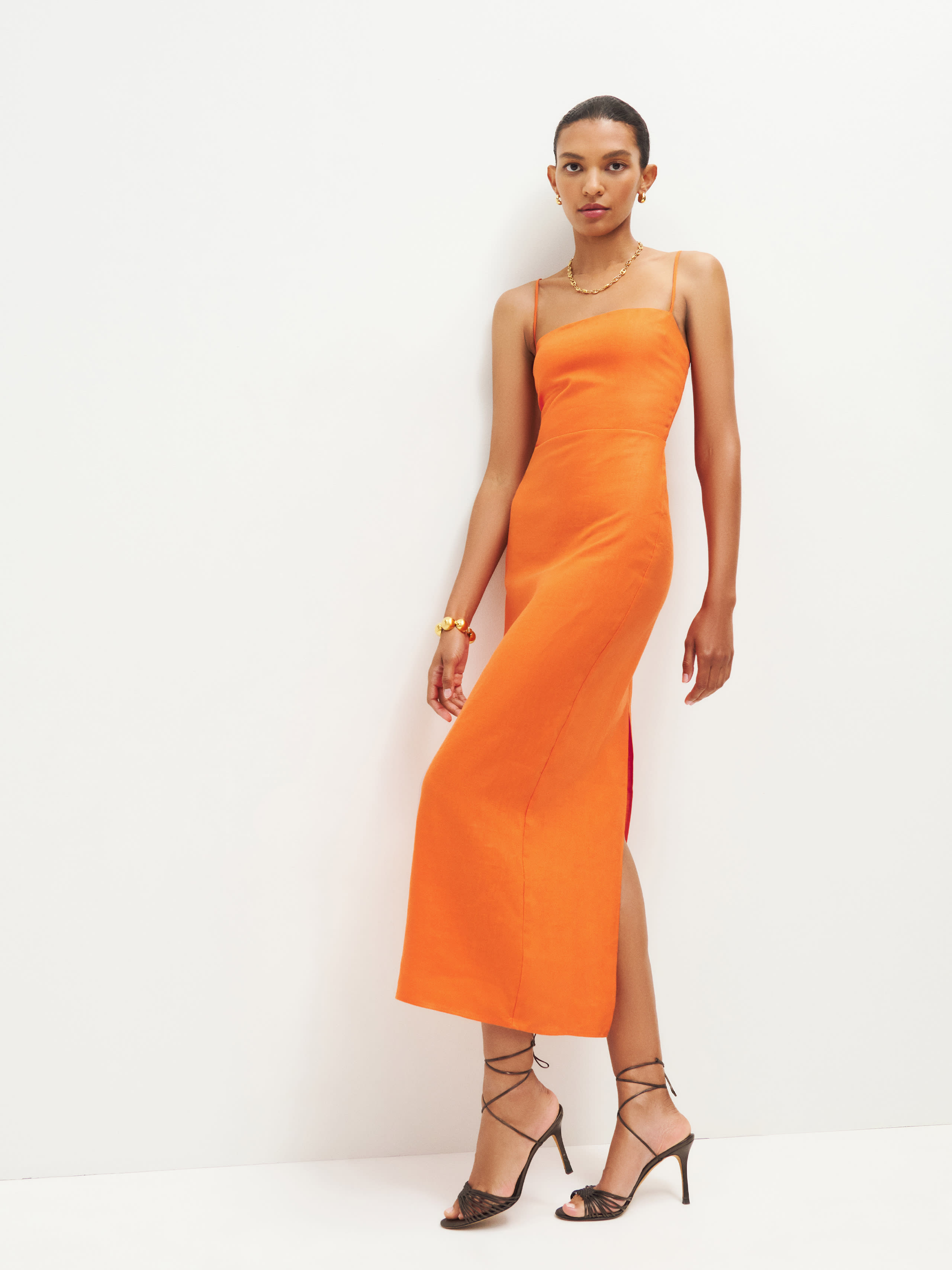 i line dress A Line Chiffon Off The Shoulder Wedding Guest Dresses with Slit main image 1