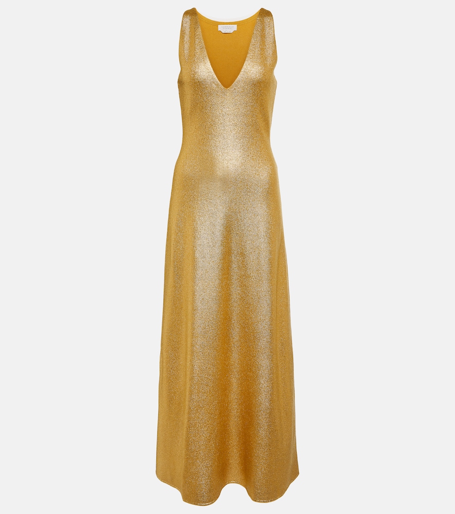 knee length dresses for ladies Ingrid Metallic Knit Maxi Dress / Bronze | Meshki