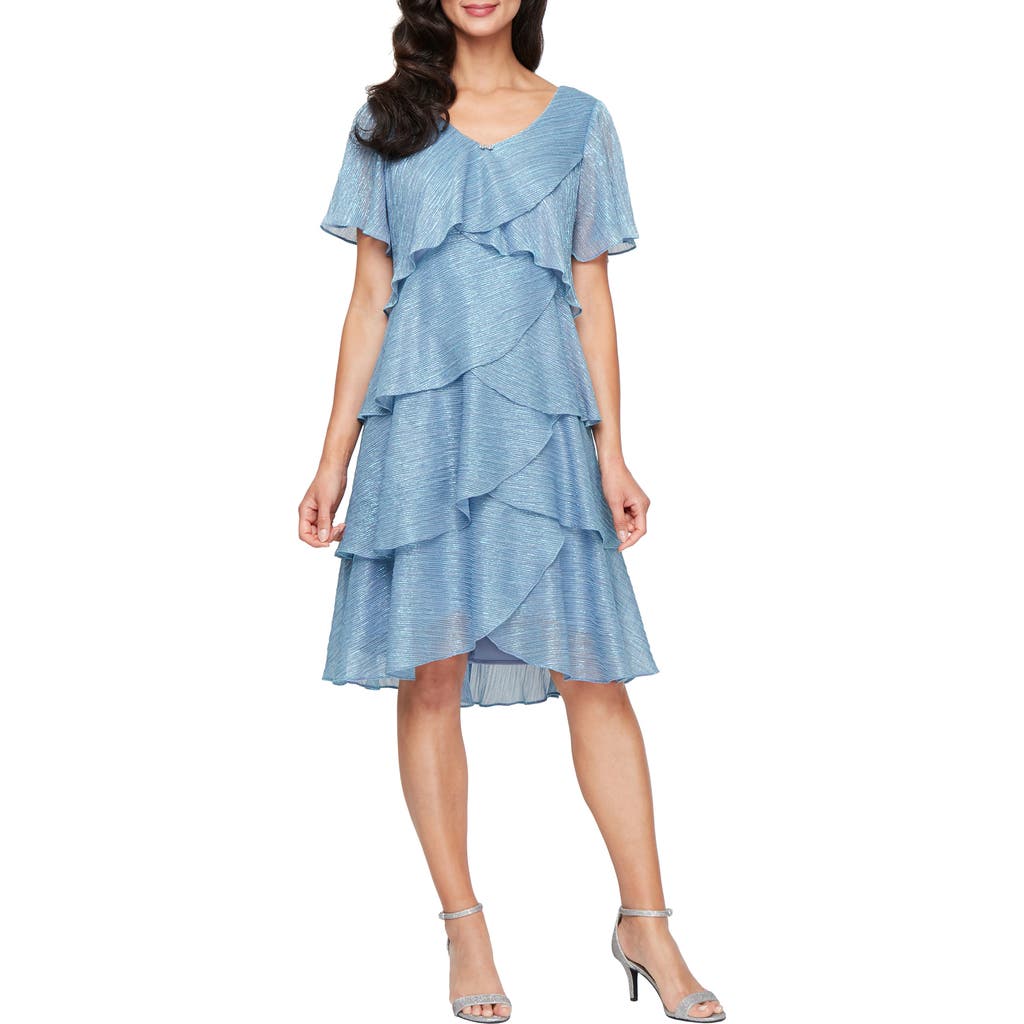 SL FASHIONS Tiered Shimmer Metallic Dress