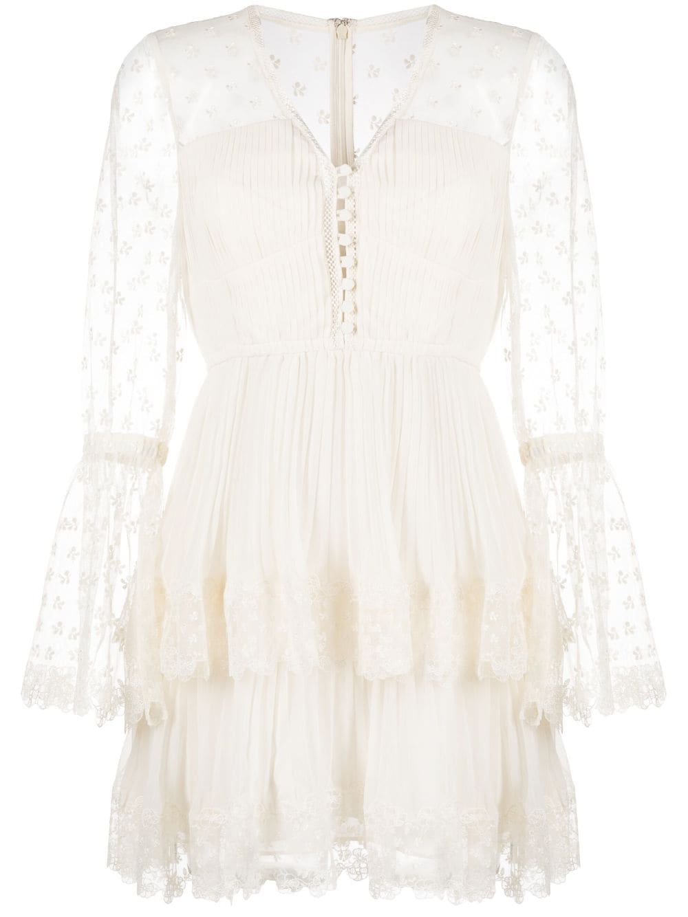 Self-Portrait Floral-Lace Tiered Dress In Neutrals - 49% Off | Editorialist