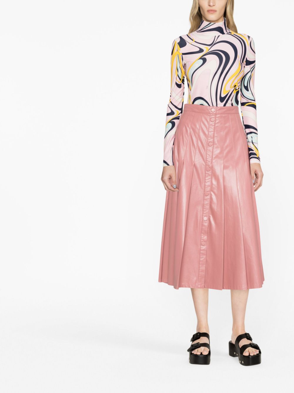 TWINSET Faux-Leather Pleated Midi Skirt