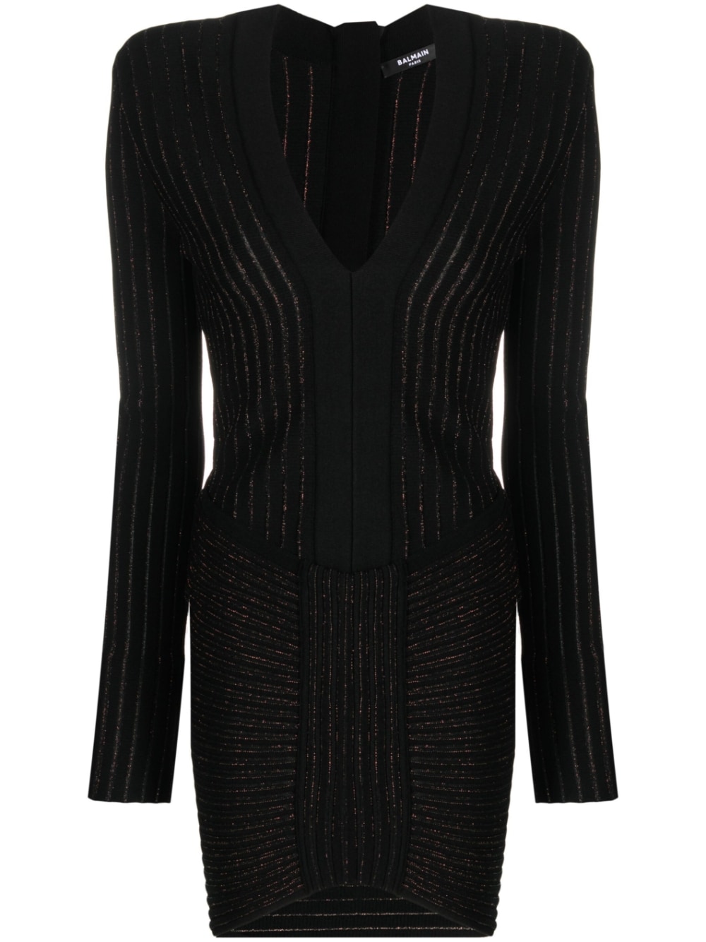 knee length dresses for ladies Balmain Black Ribbed Stretch Knit Mini Dress – Runway Catalog