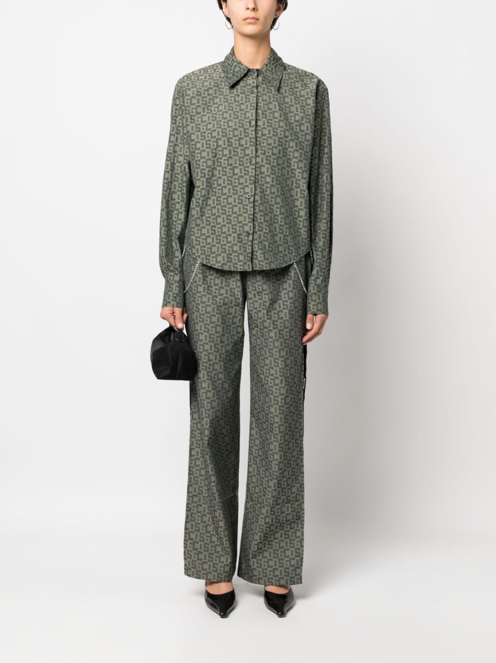 GCDS GCDS crystal-chain monogram shirt