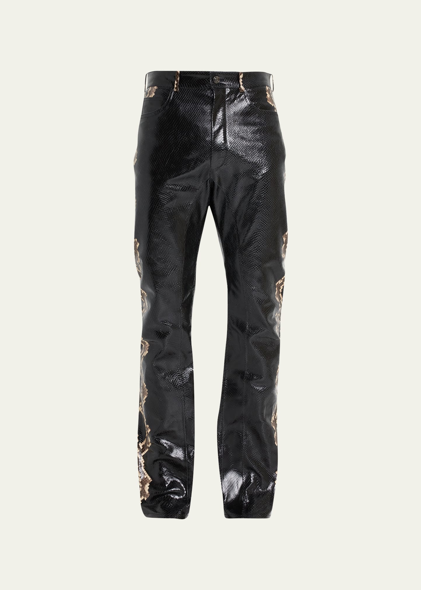 Bally Python-Print Leather Jeans - Black/Bone | Editorialist