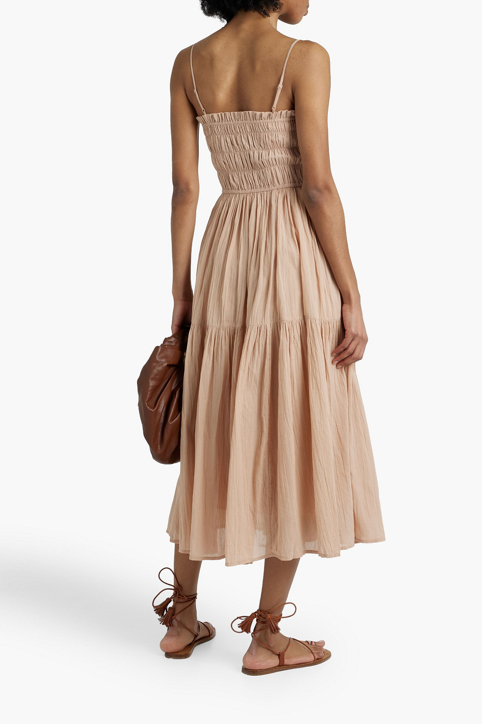 Joie Lesse Shirred Cotton-Gauze Midi Dress Blue M In Sand - 50% Off |  Editorialist
