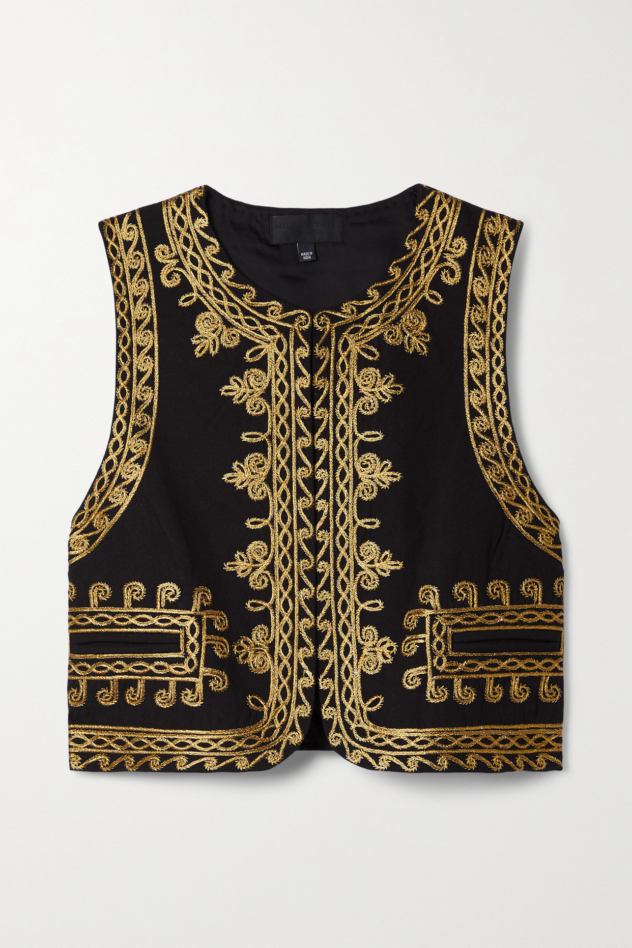 Nili Lotan Astrid Embroidered Cotton Vest In Black - 60% Off