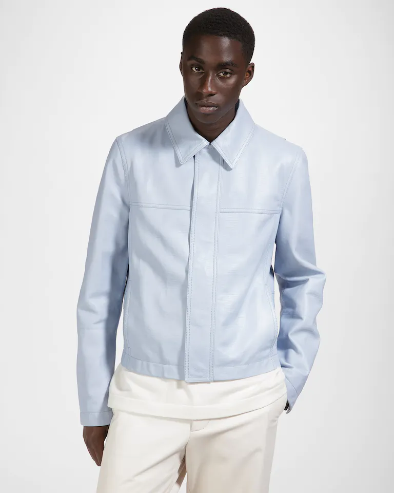 Bally Leather Jacket In Light - Blue | Editorialist
