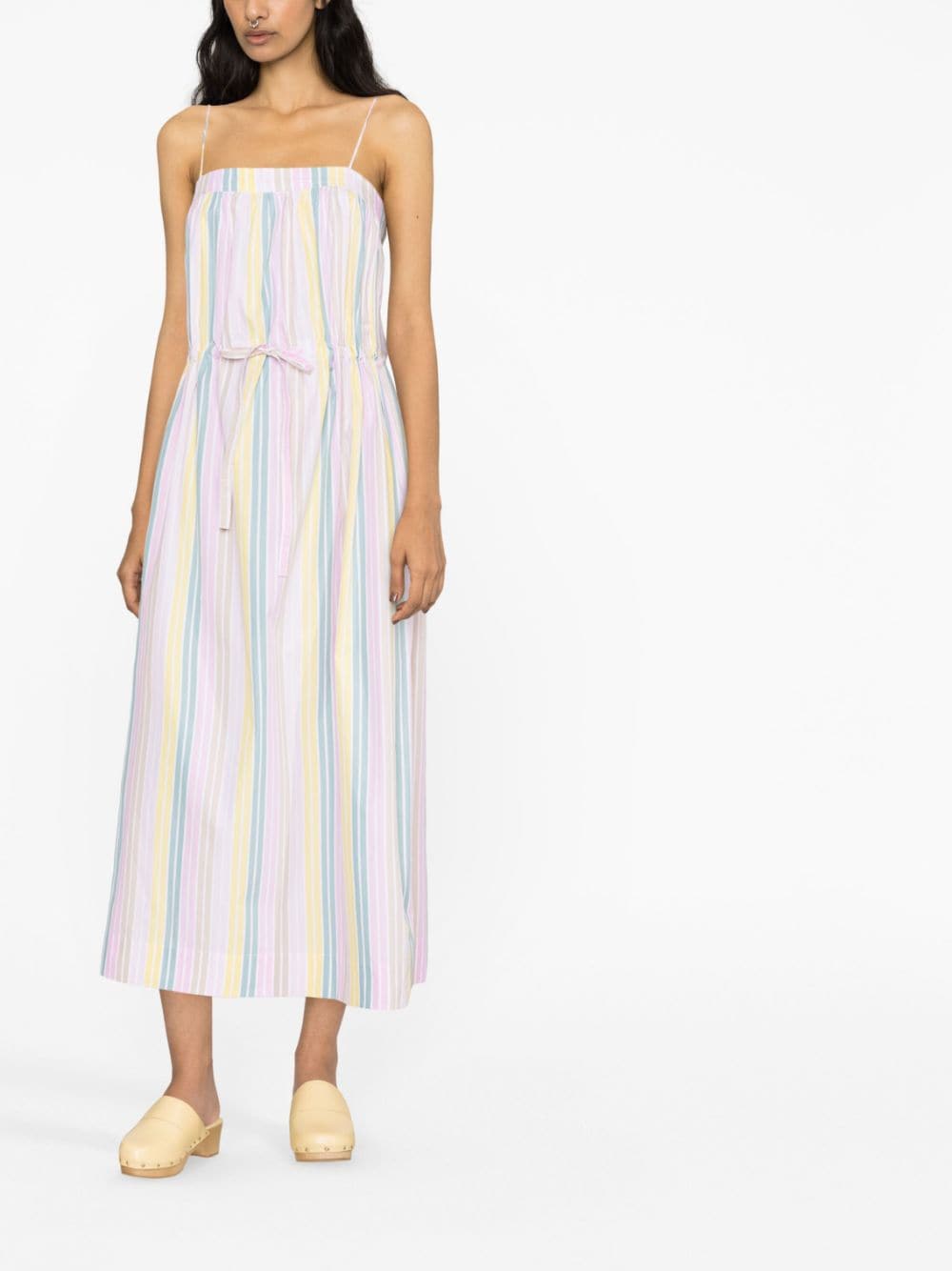 GANNI Striped Organic-Cotton Midi Dress