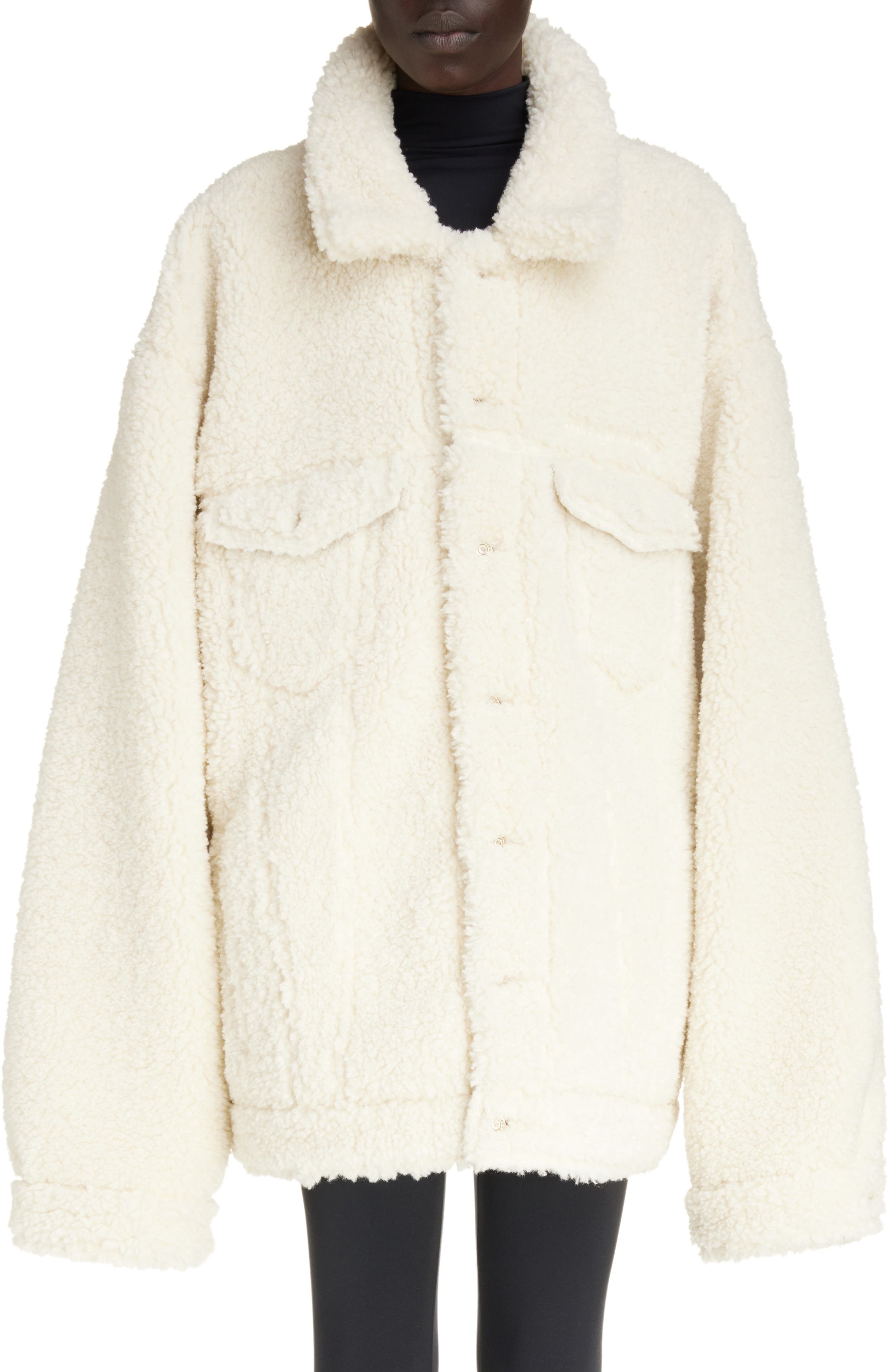 Balenciaga Oversize Faux Shearling Trucker Jacket - Dune | Editorialist