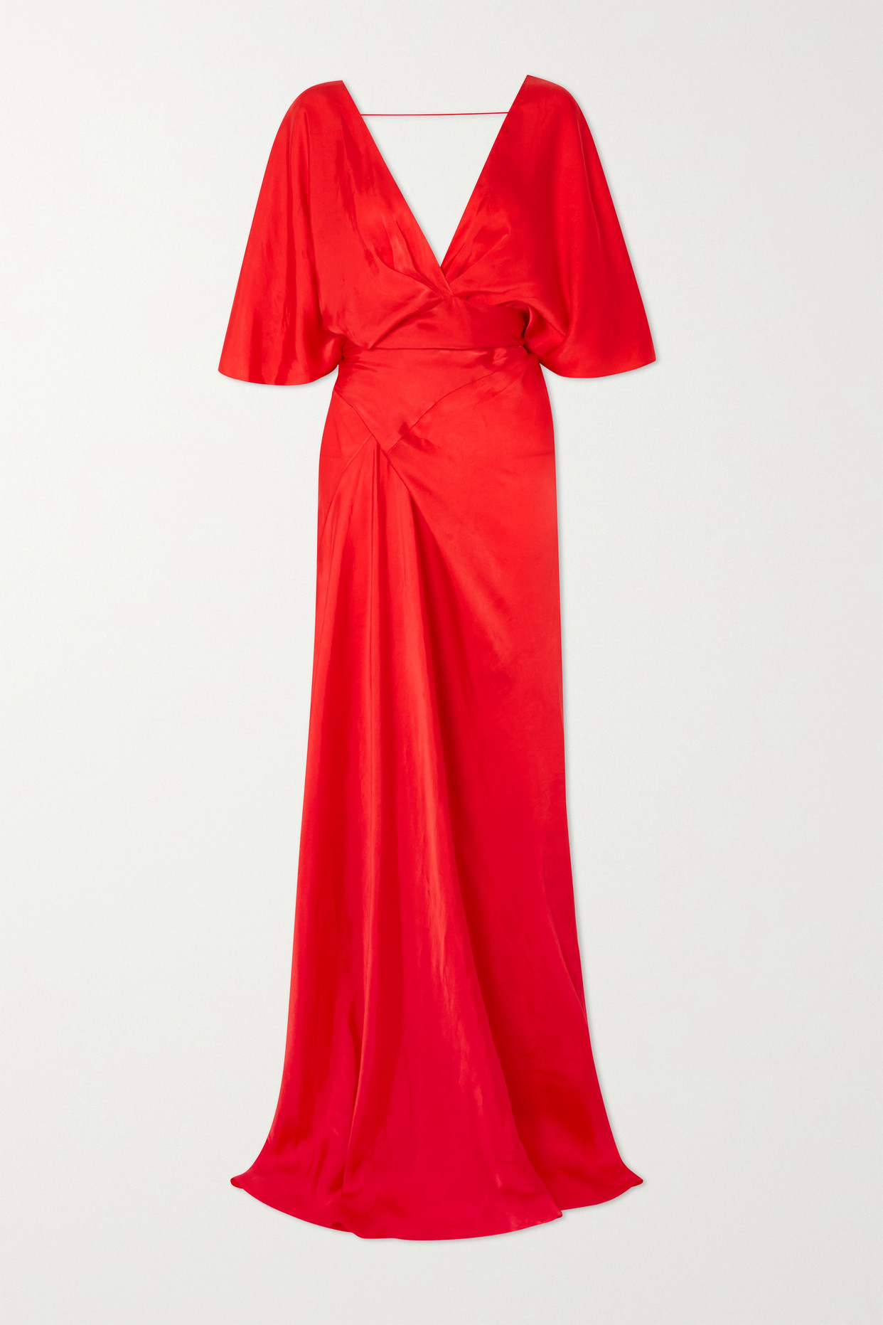 cortana red dress Cortana Net Sustain Martina Open-Back Draped Satin Maxi Wrap Dress In Red -  60% Off