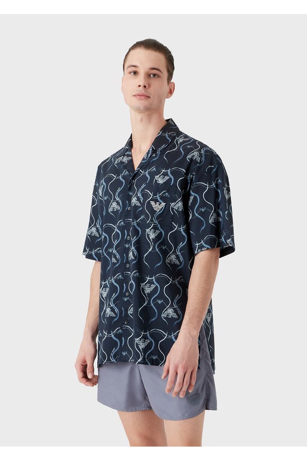 EMPORIO ARMANI MEN Beach Shirt With All-over Graphic Pattern - Natural ...