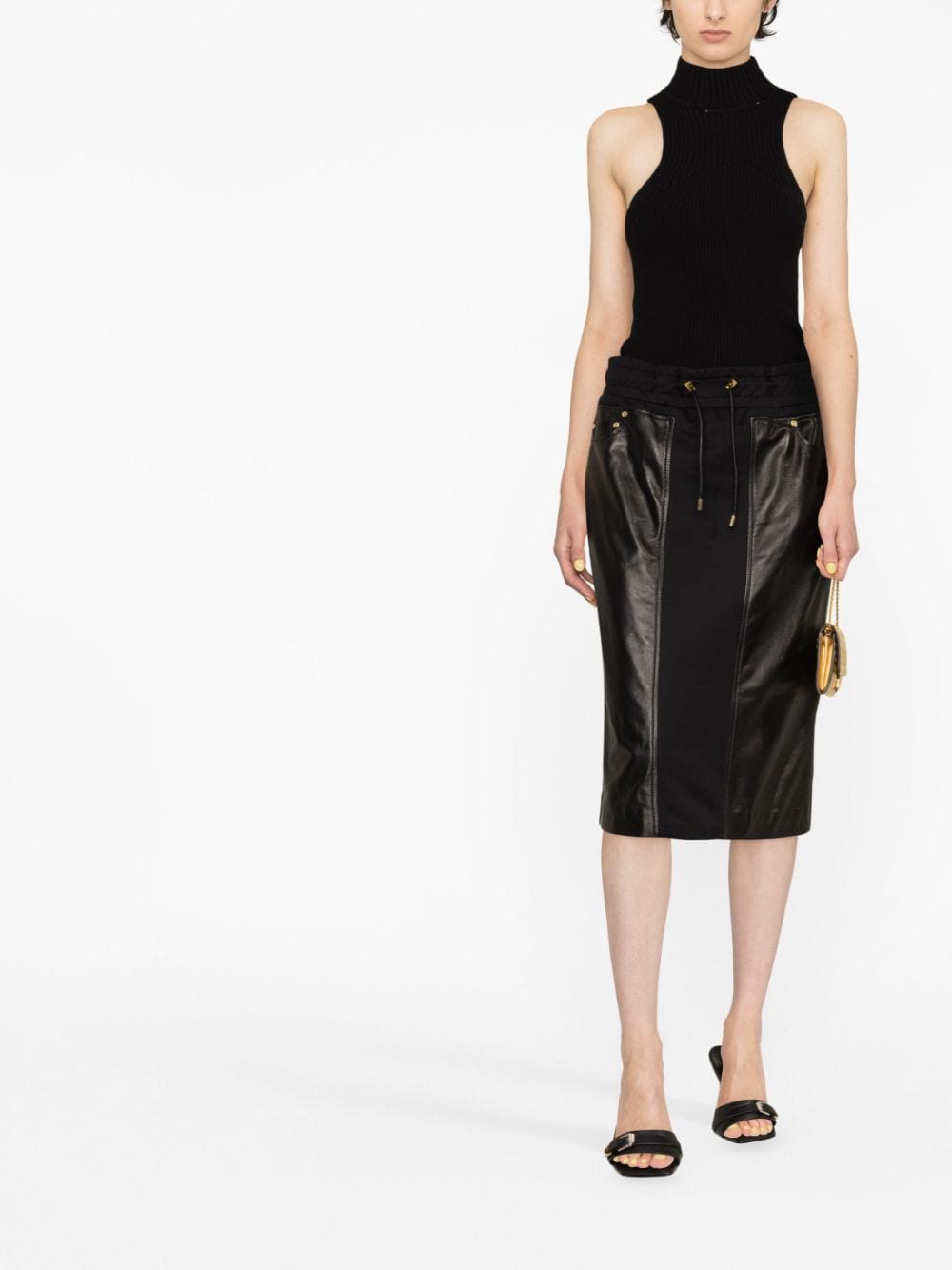 TOM FORD TOM FORD Panelled Leather and Cotton-Blend Jersey Midi Skirt