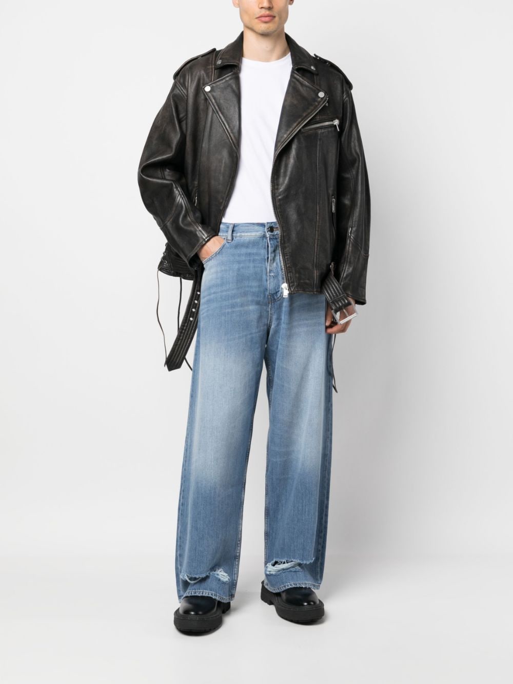 Young Poets Jarno Drop-Shoulder Leather Jacket - Black  display picture 1