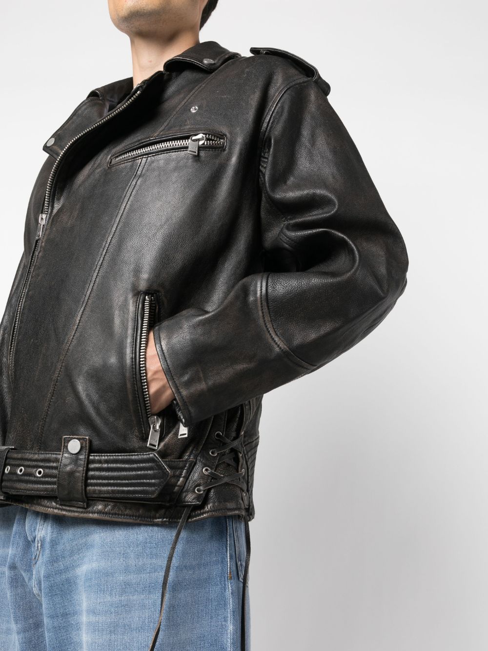 Young Poets Jarno Drop-Shoulder Leather Jacket - Black  display picture 3