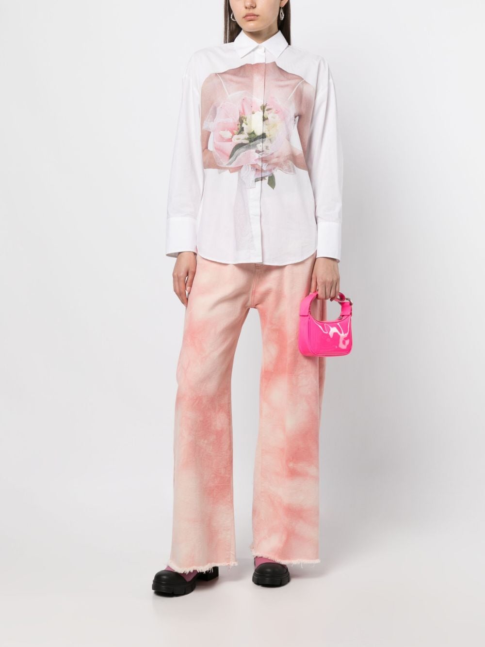 MSGM Rose-Print Poplin Shirt