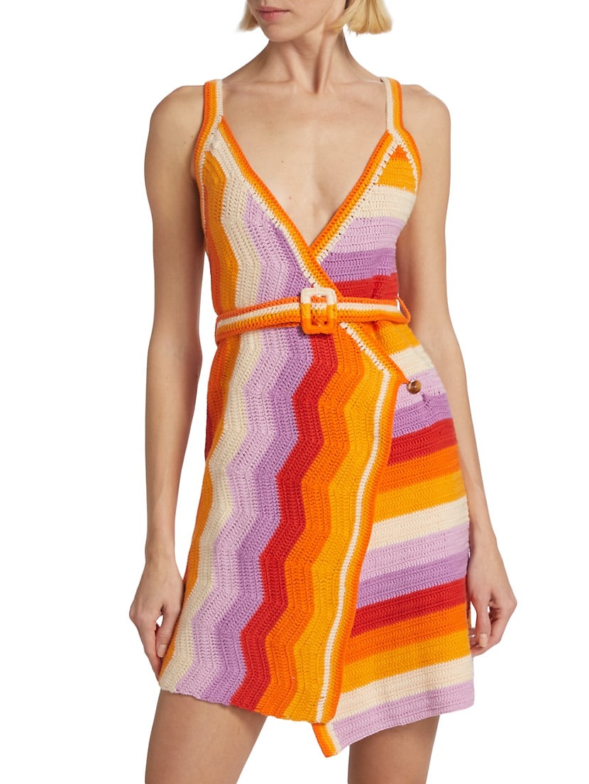 farm rio multi stripes crochet dress Farm Rio Striped Crochet Midi Dress In Multicoloured - 60% Off