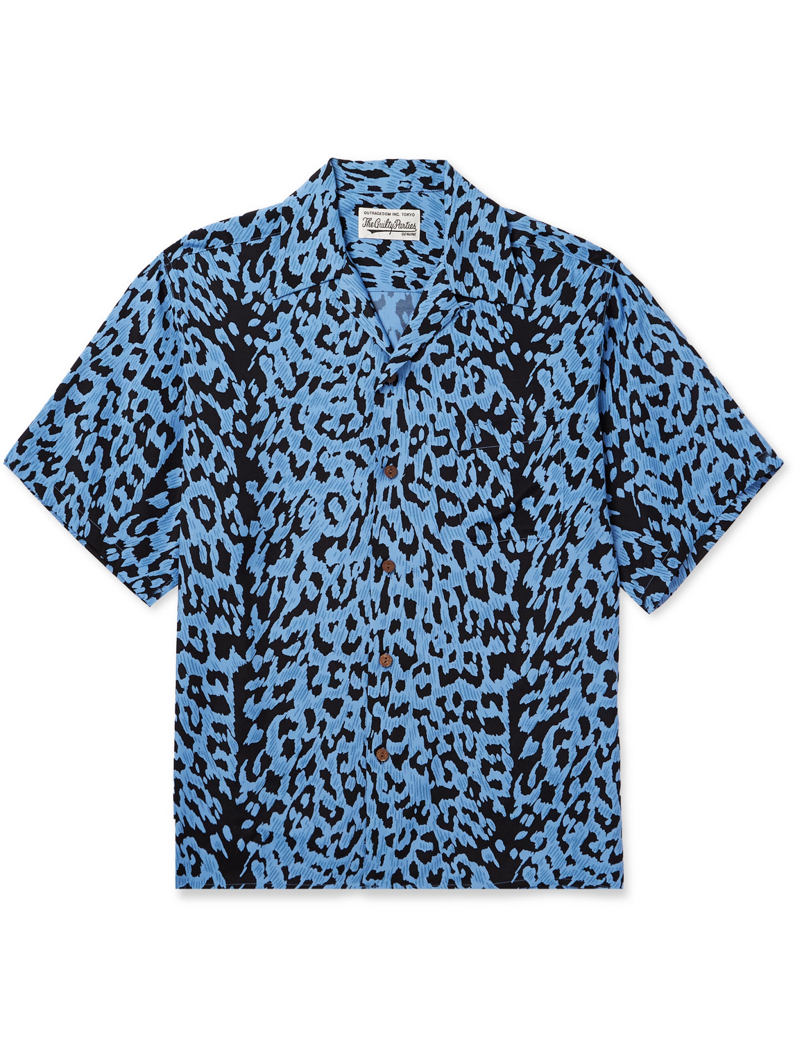 Wacko Maria Camp-Collar Leopard-Print Satin Shirt In Blue - 30