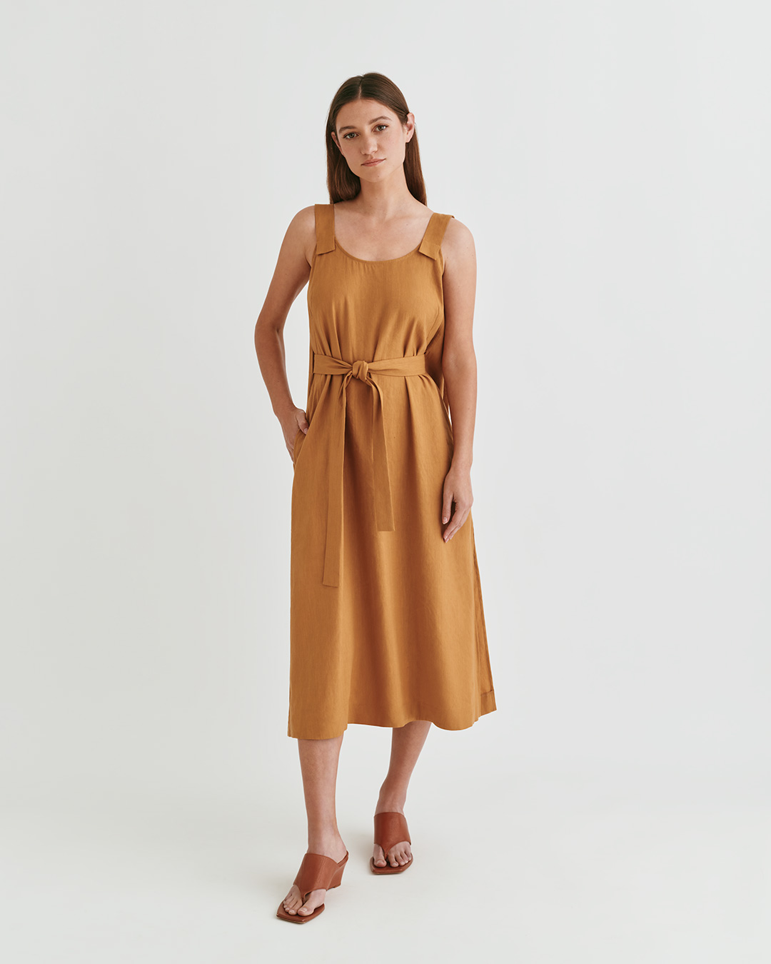 uniqlo linen shirt dress Women's Linen-Blend Short-Sleeve Midi Dress with Shirt Collar – RW&CO main image 0