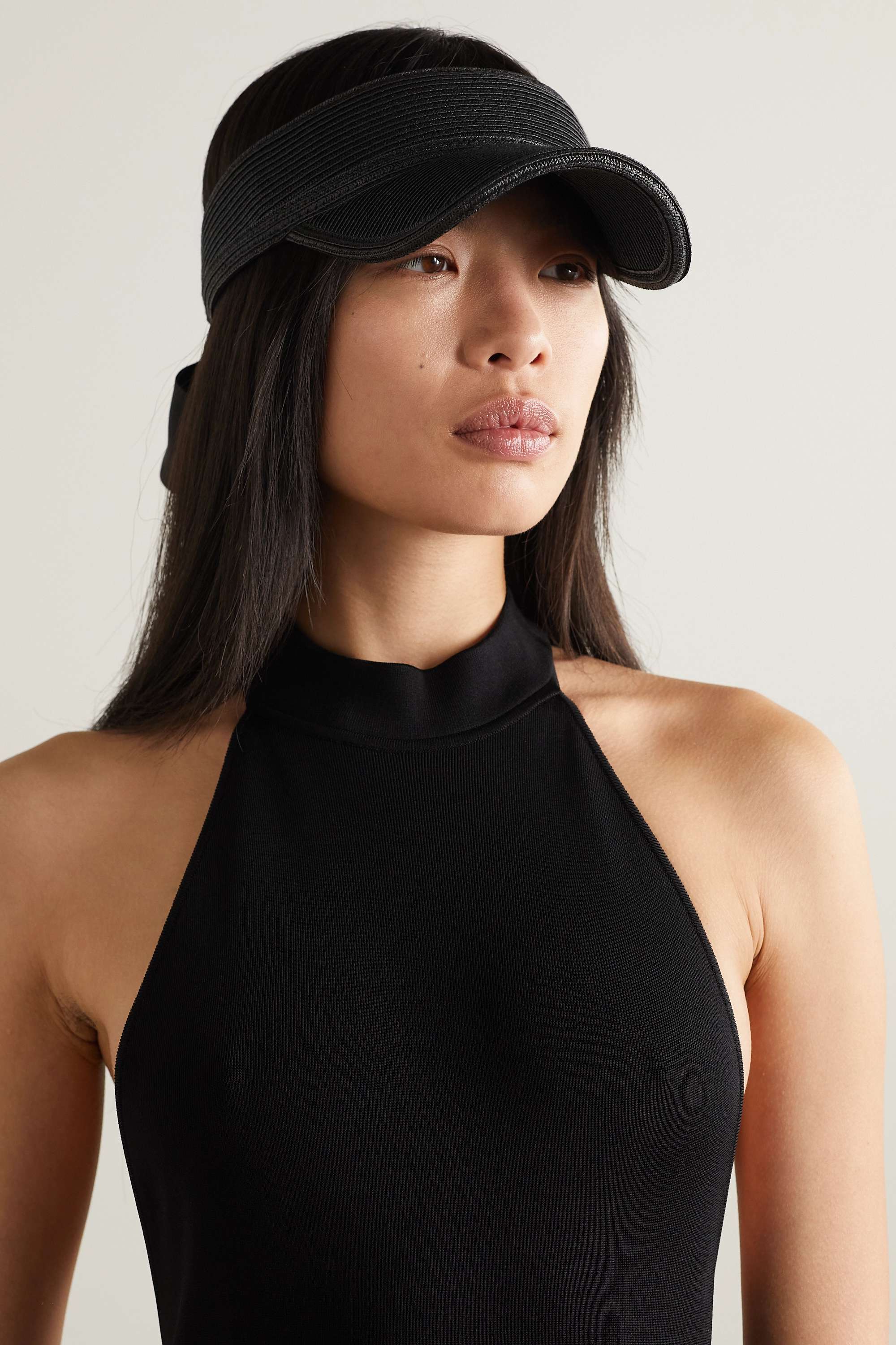 Saint Laurent Black Raffia Visor with Silk Scarf Tie Chanel CC Raffia Visor - Black Hats, Accessories  main image 2