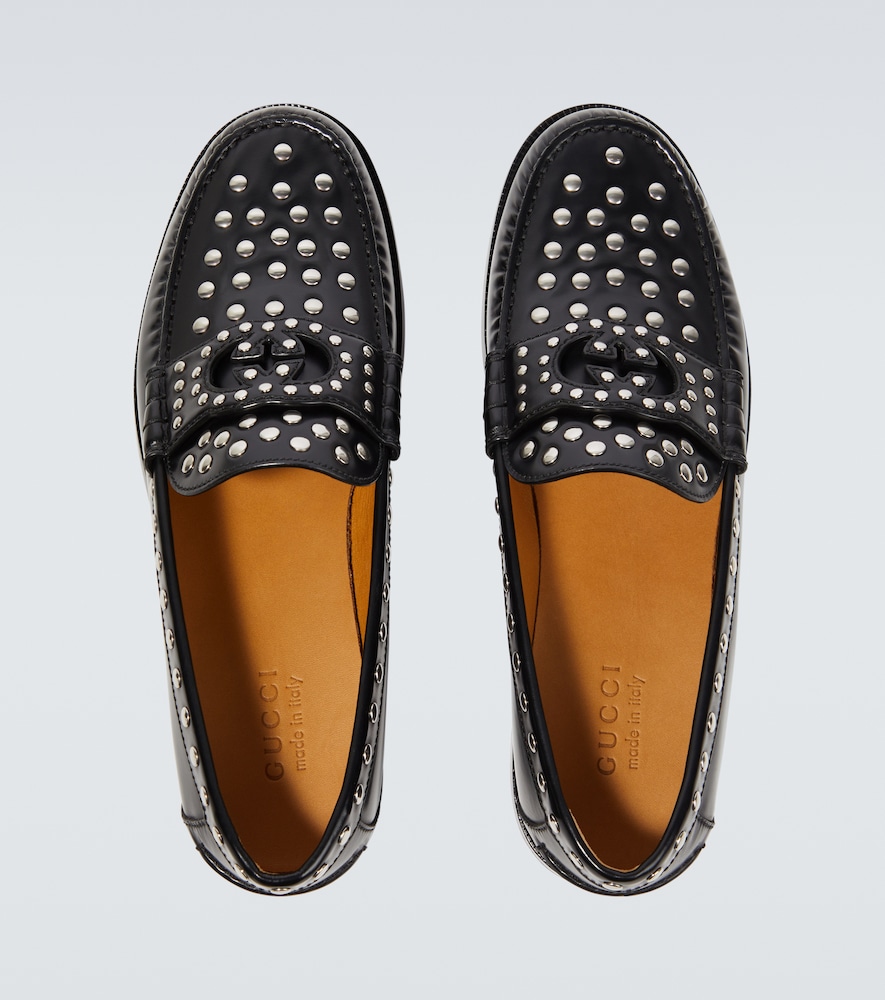 Gucci Studded Interlocking G Leather Loafers - Black  display picture 1