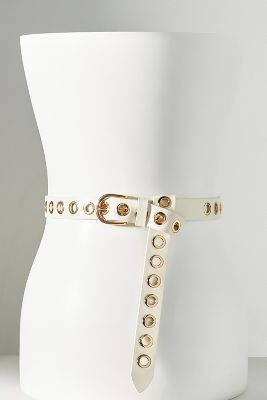 Anthropologie Cream Gold Leather Grommet Tail Belt Wrap Boho Minimalist S NWT Anthropologie Leather Skinny Belts for Women for sale | eBay main image 2