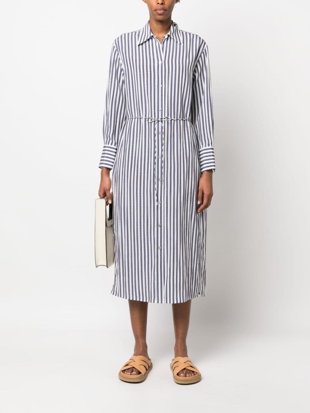 VINCE Vince. Striped Belted Midi Shirt Dress
