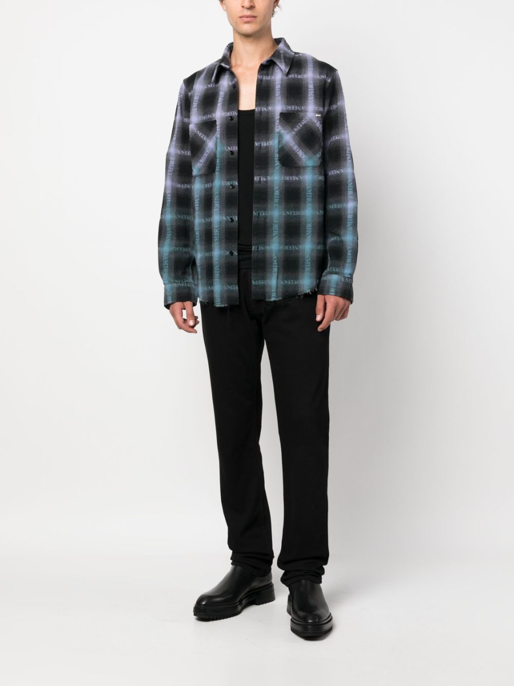 AMIRI plaid logo-print shirt