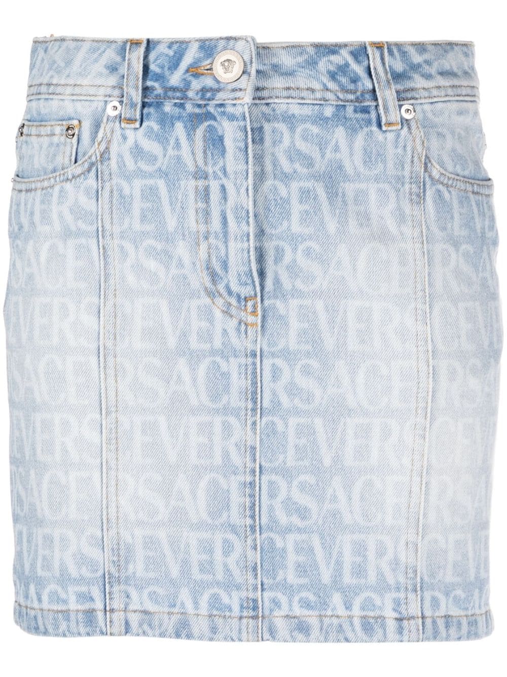 VERSACE Logo Denim Mini Skirt