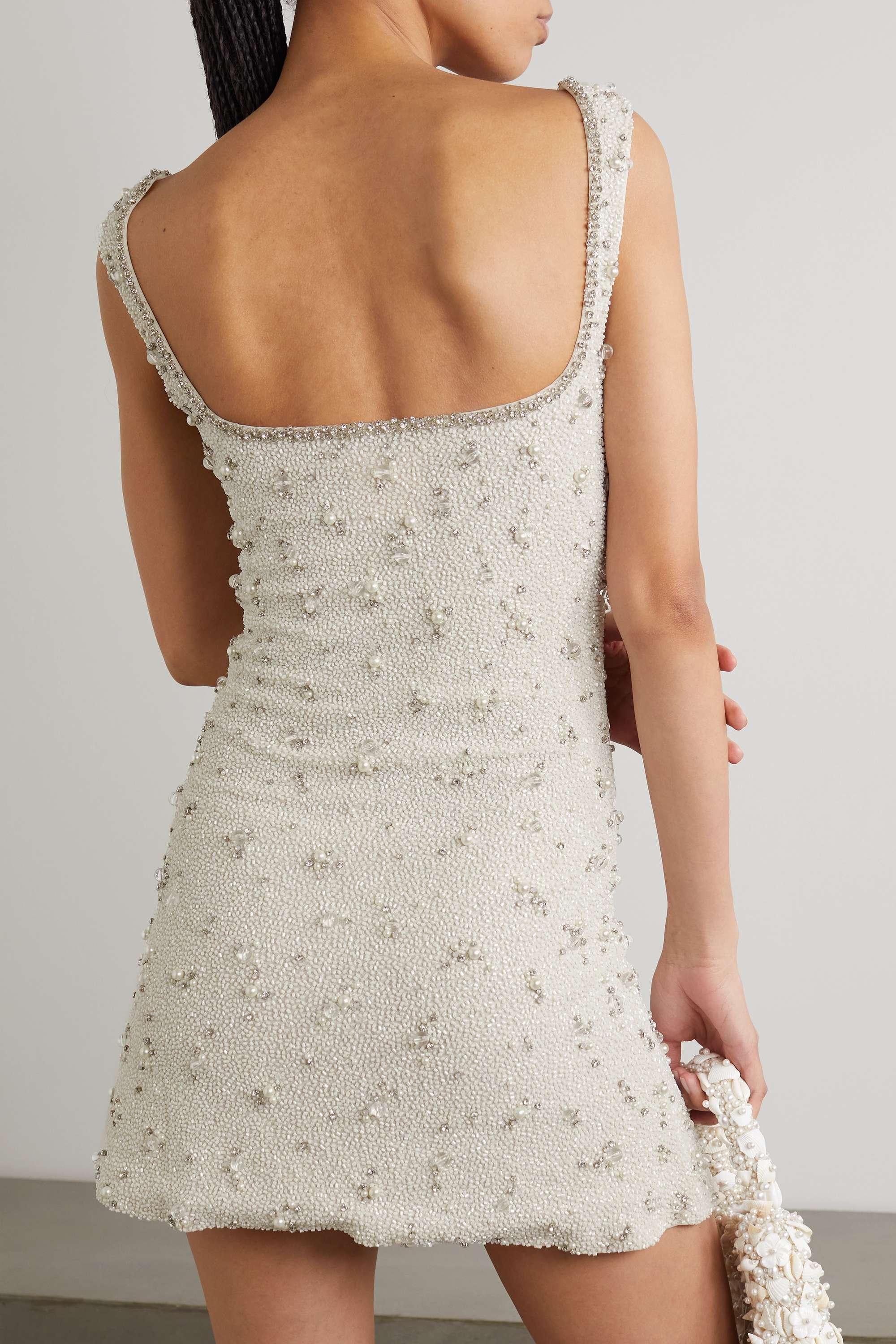 knee length dresses for ladies Oh Polly Strapless Embellished Mini Dress in ivory-White