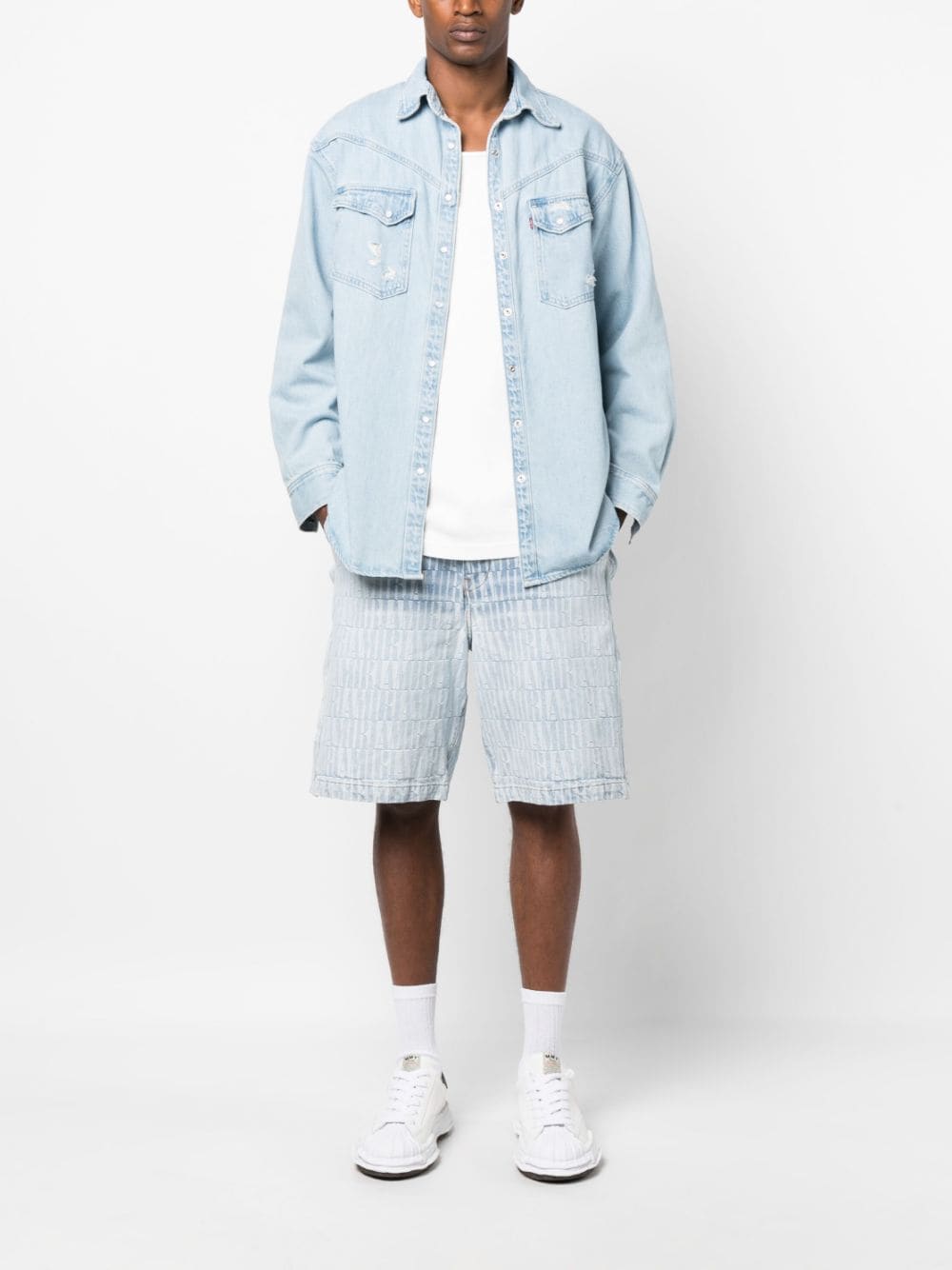 AMIRI AMIRI Jacquard Snap-Off Denim Shorts