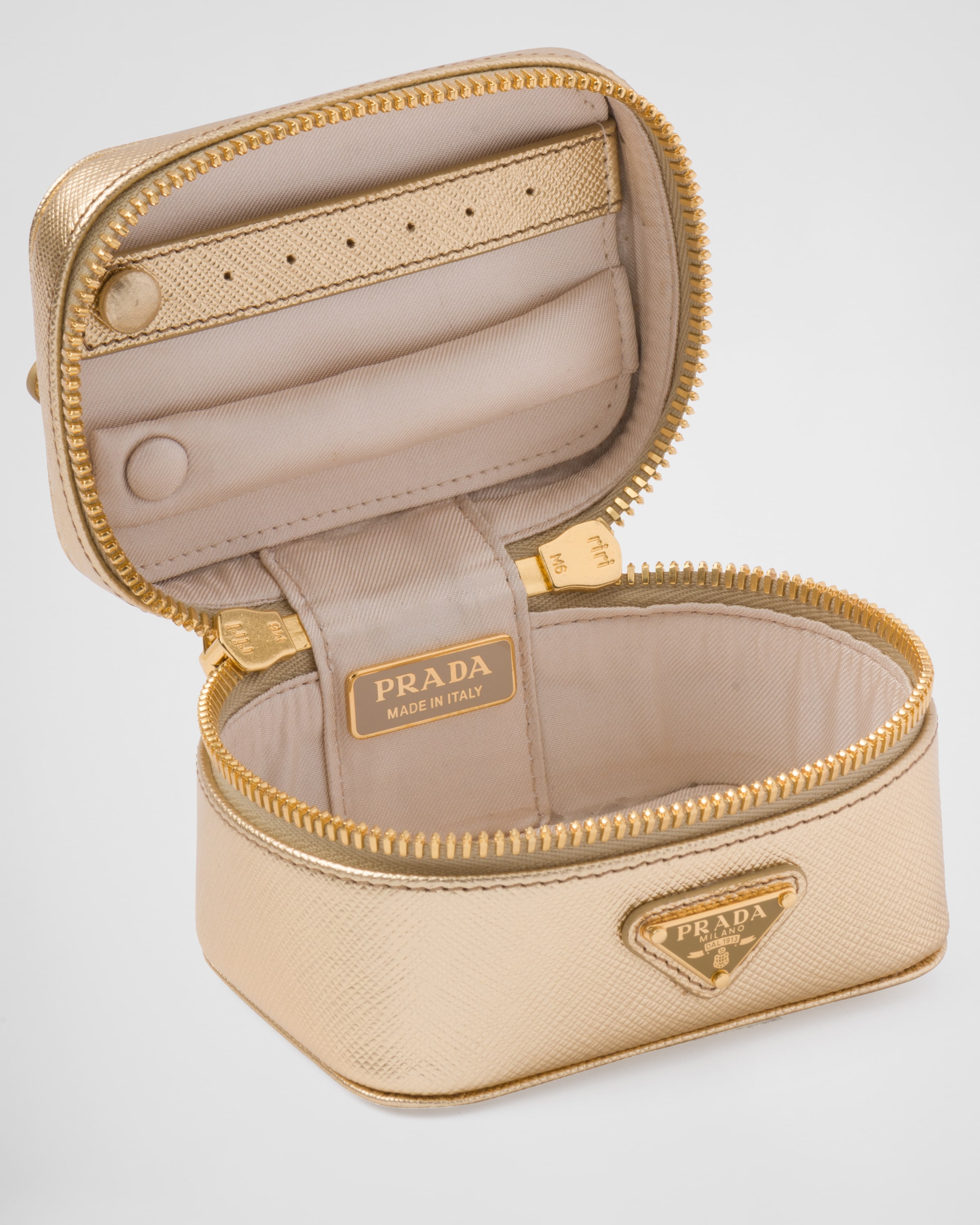 Prada Saffiano Leather Jewelry Beauty Case - Platinum | Editorialist