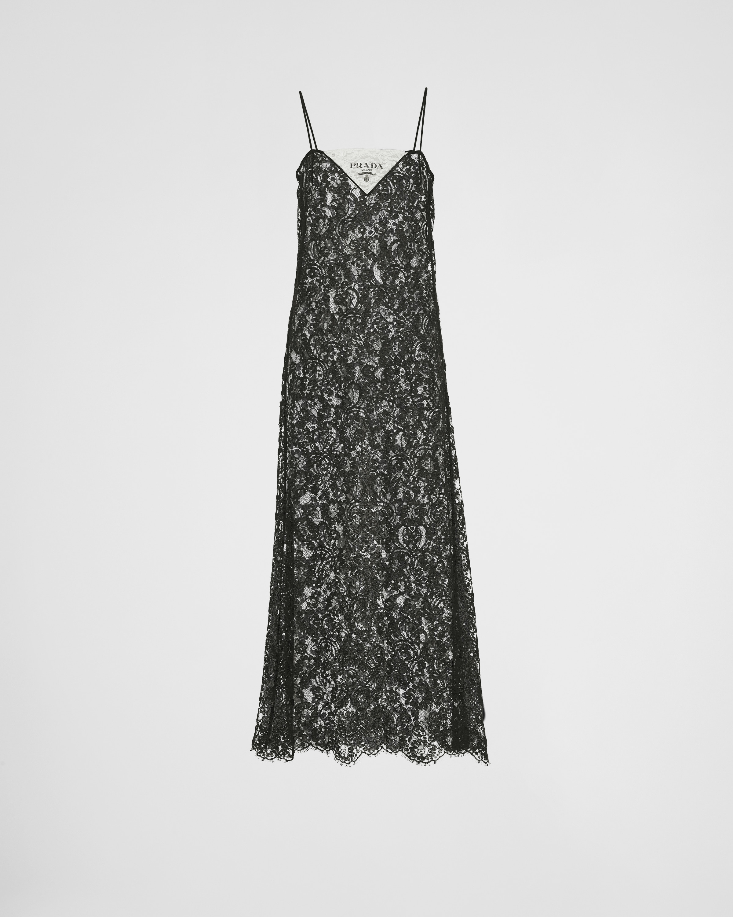 Prada Embroidered Lace Midi Dress - Black | Editorialist Prada Embroidered Lace Midi Dress - Black | Editorialist